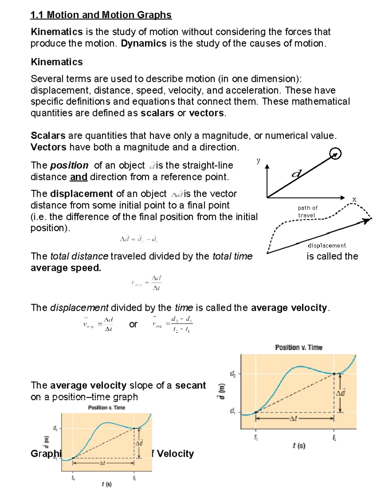 1.1 Motion and Motion Graphs - y x d 1 Motion and Motion Graphs ...