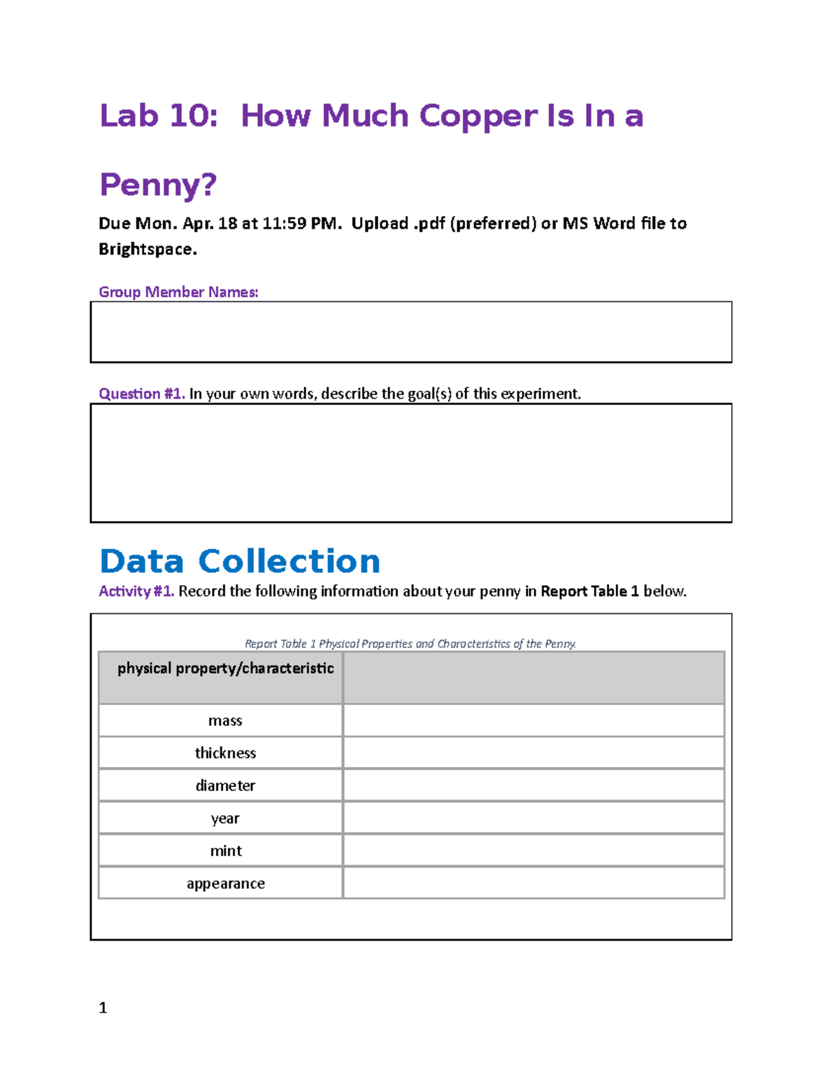 copper in pennys - Lab 10: How Much Copper Is In a Penny? Due Mon. Apr ...