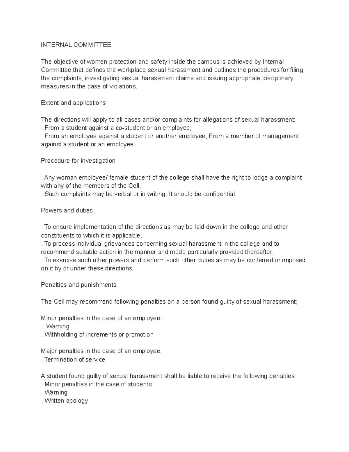 Internal Committee - Hsba - INTERNAL COMMITTEE The objective of women ...