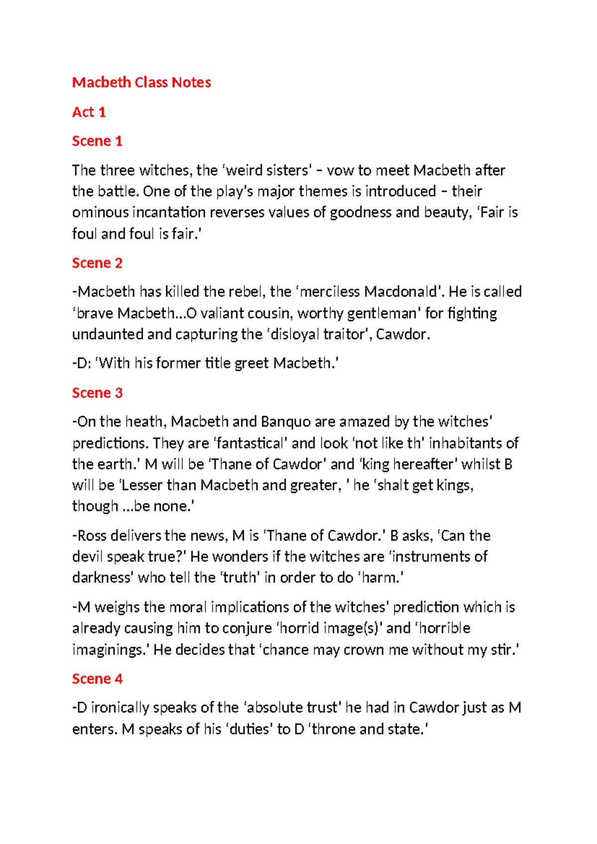 2021 Macbeth ACT 1 Class Notes (1) - Macbeth Class Notes Act 1 Scene 1 ...