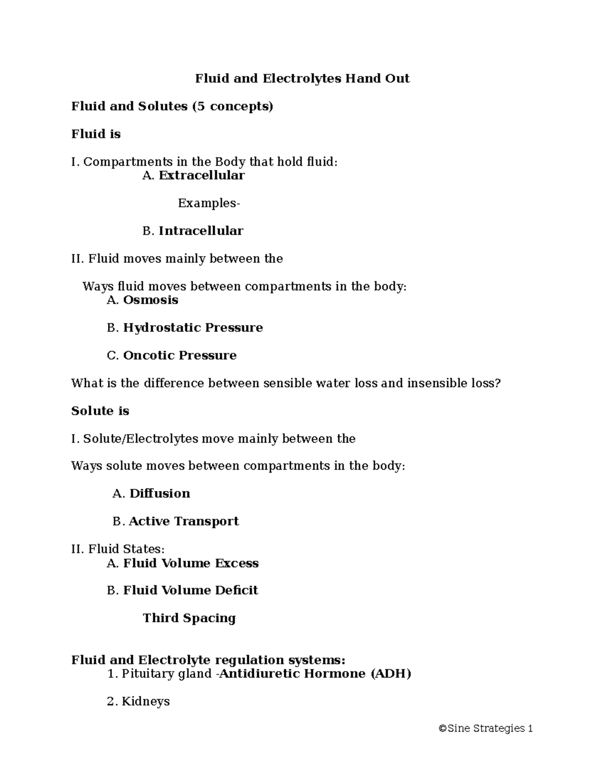 Fluid and electrolyte hand out - Fluid and Electrolytes Hand Out Fluid ...