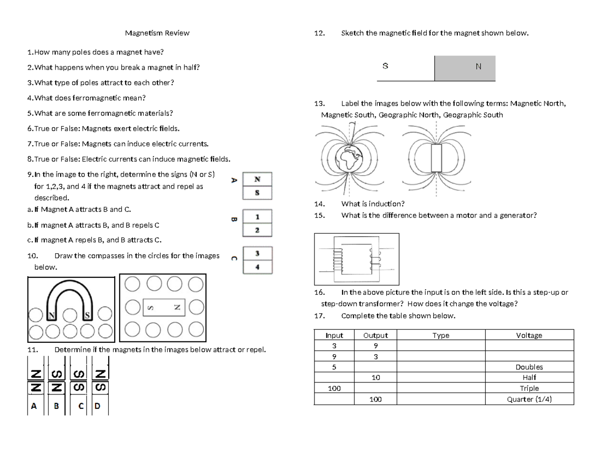 Magnetism+Review - magnetism - Magnetism Review 1 many poles does a ...