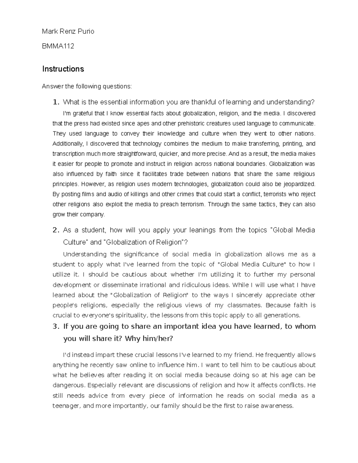 04 Generalization 1 - essay - Mark Renz Purio BMMA Instructions Answer ...