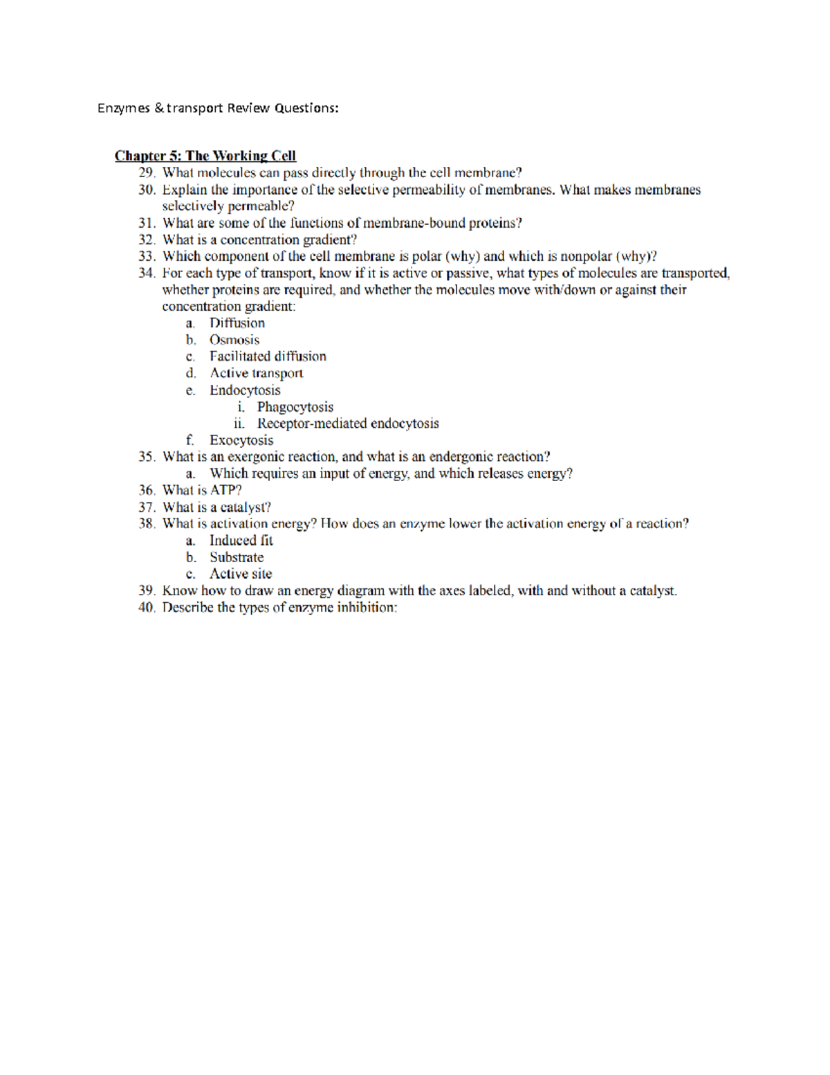 Enzyme and Transport Review Questions - BIO 1200 - Enzymes & transport ...