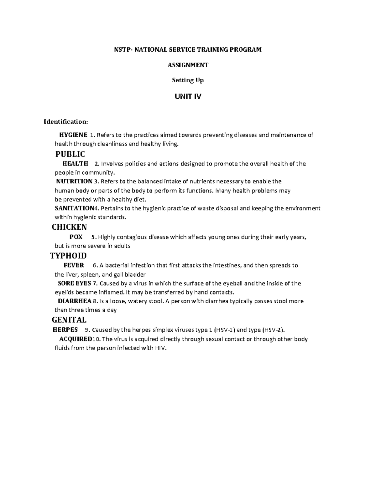 NSTP UNIT IV Community Problems - NSTP- NATIONAL SERVICE TRAINING PROGRAM ASSIGNMENT Setting Up ...