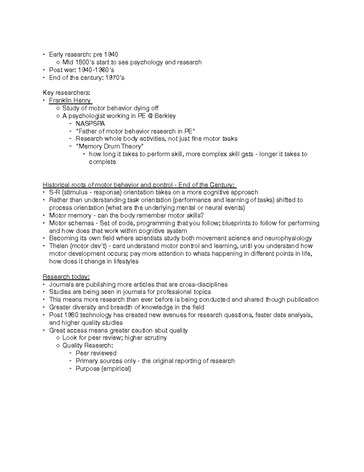 Notes on Research - Early research: pre 1940 Mid 1800's start to see ...