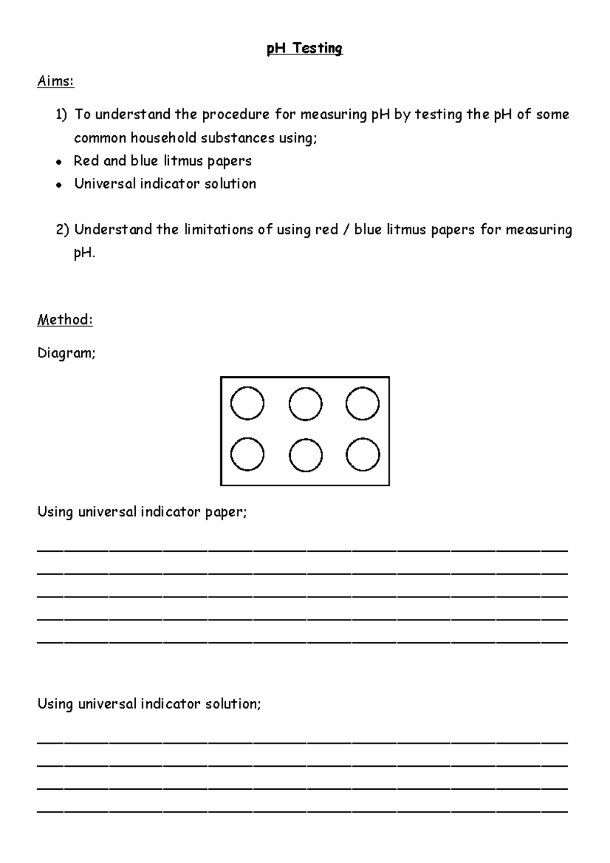 P H Testing Pract v01 - pH Testing Aims: To understand the procedure ...