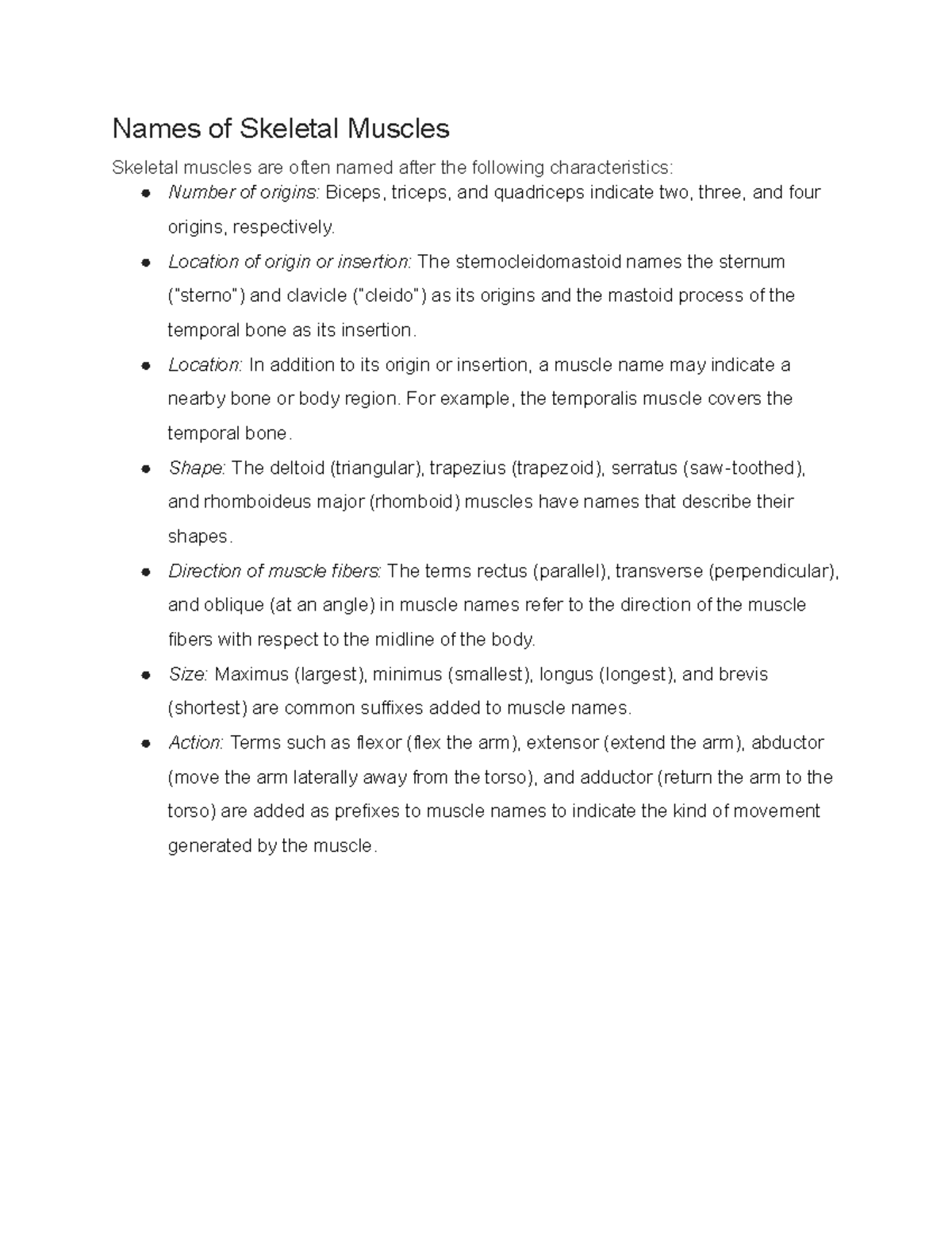 Names of Skeletal Muscles - Names of Skeletal Muscles Skeletal muscles ...
