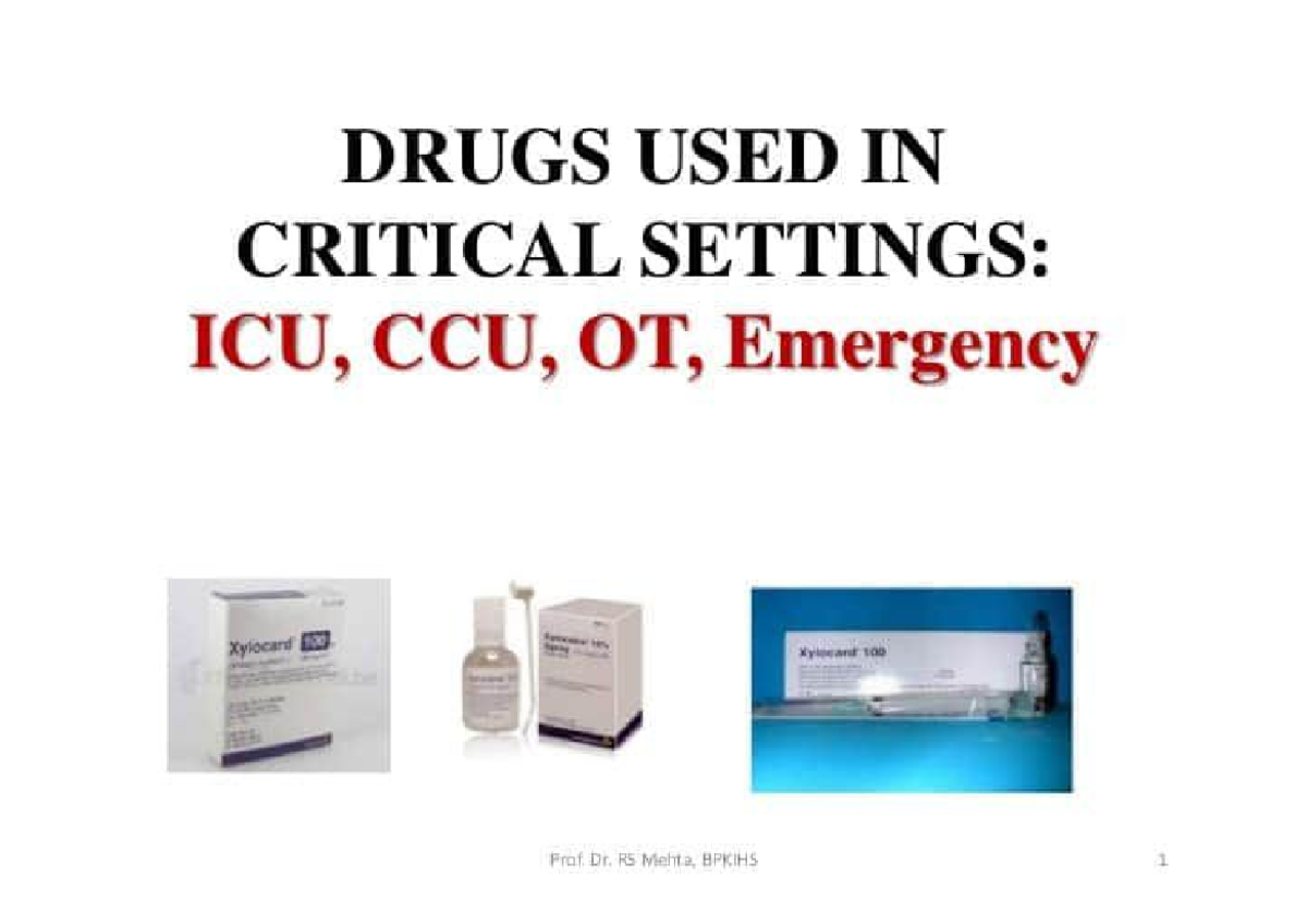 Drugs used in ICU CCU OT - thanks - bs nursing - Studocu