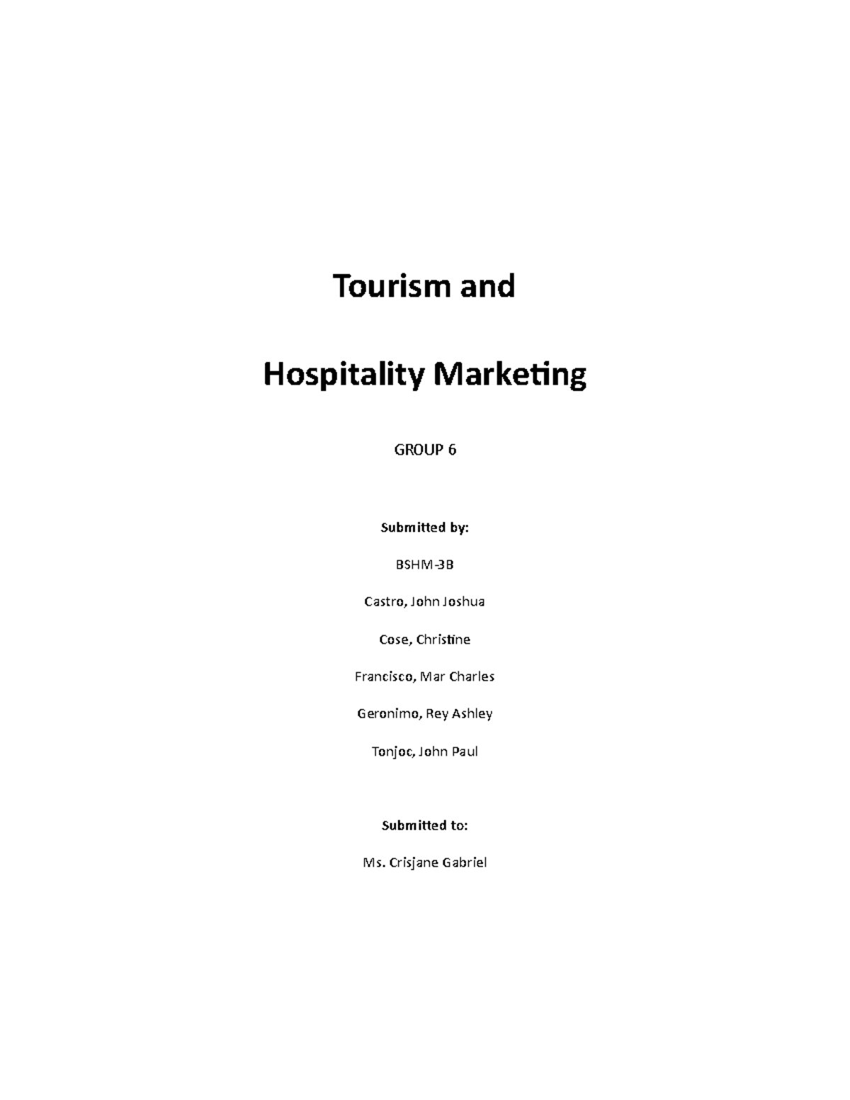 Study about Diamond Hotel - Tourism and Hospitality Marke4ng GROUP 6 ...