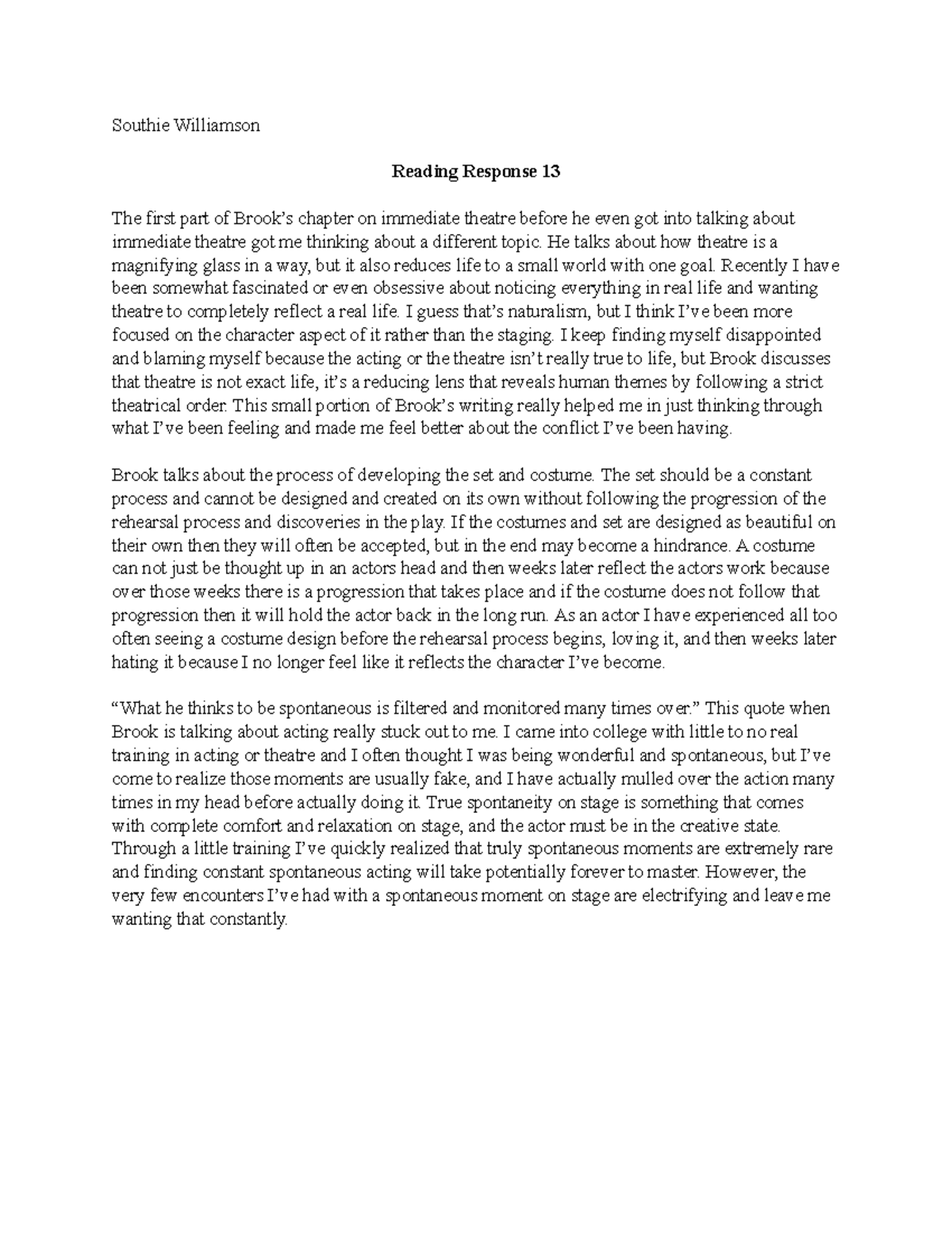 Reading Response 13 - Southie Williamson Reading Response 13 The first ...