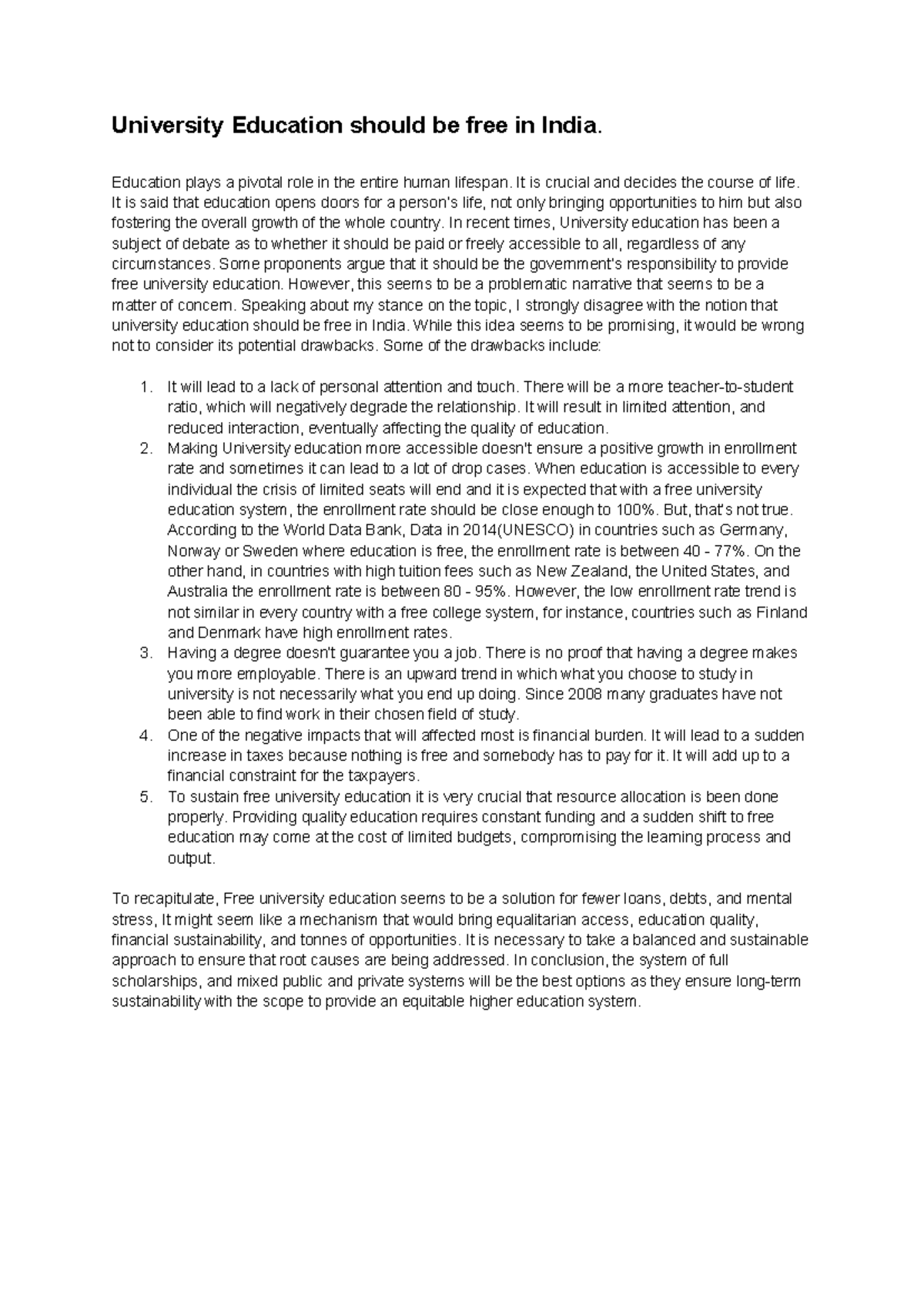 University Education should be free in India - Education plays a ...