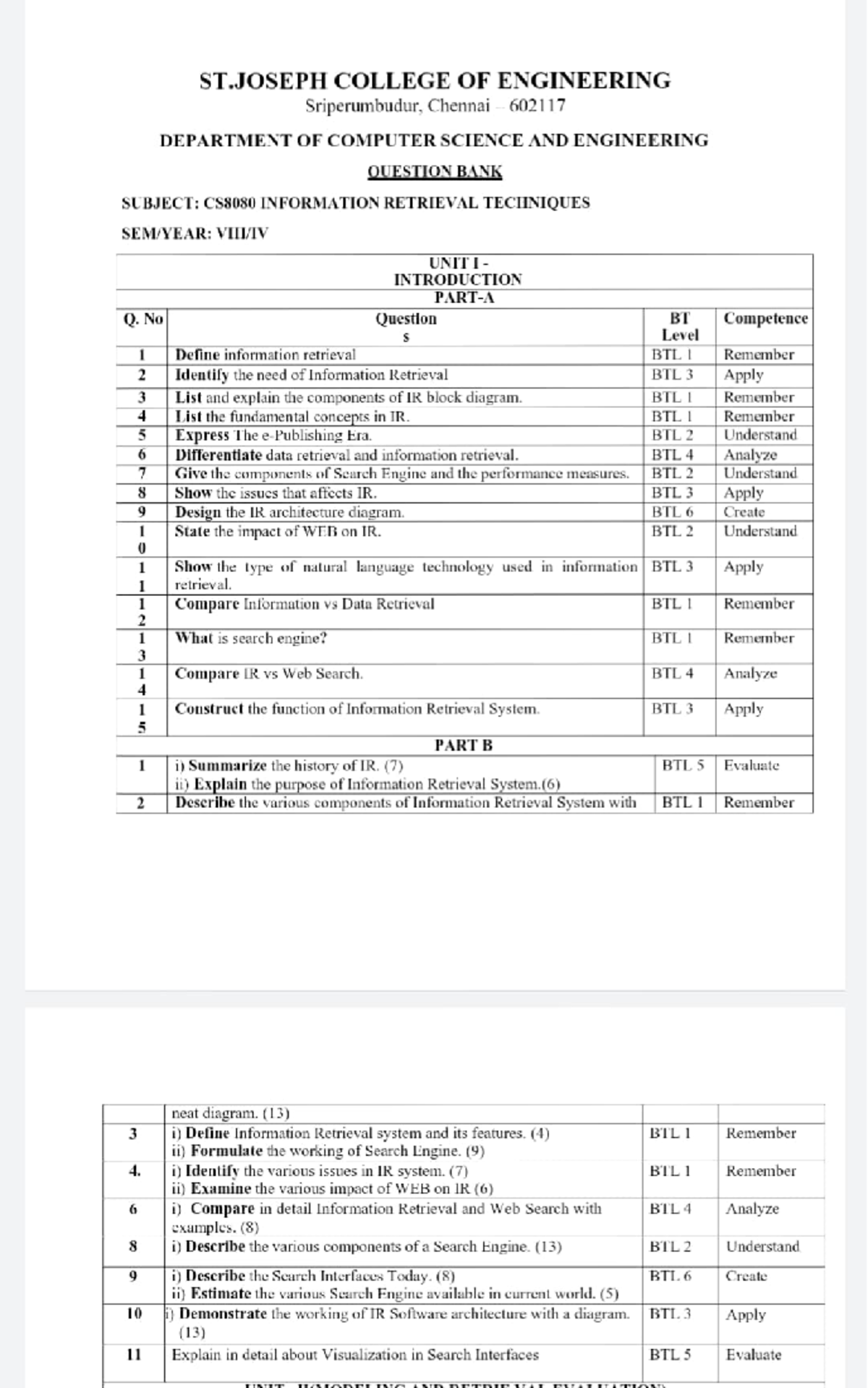 IRT- Question BANK - ST COLLEGE OF ENGINEERING Sriperumbudur, Chennai ...