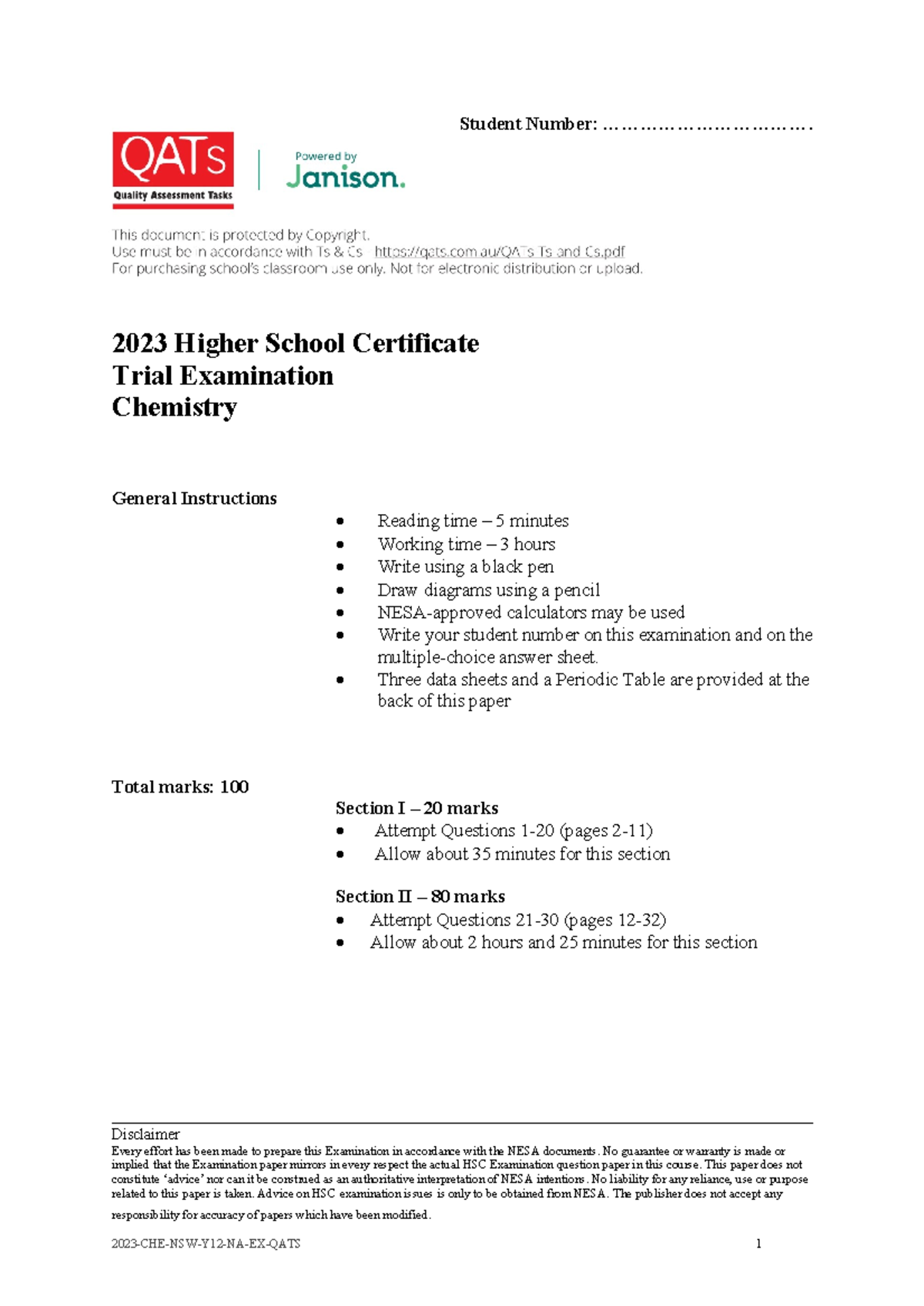QATS 2023 Chem - qats trials - Disclaimer Every effort has been made to ...