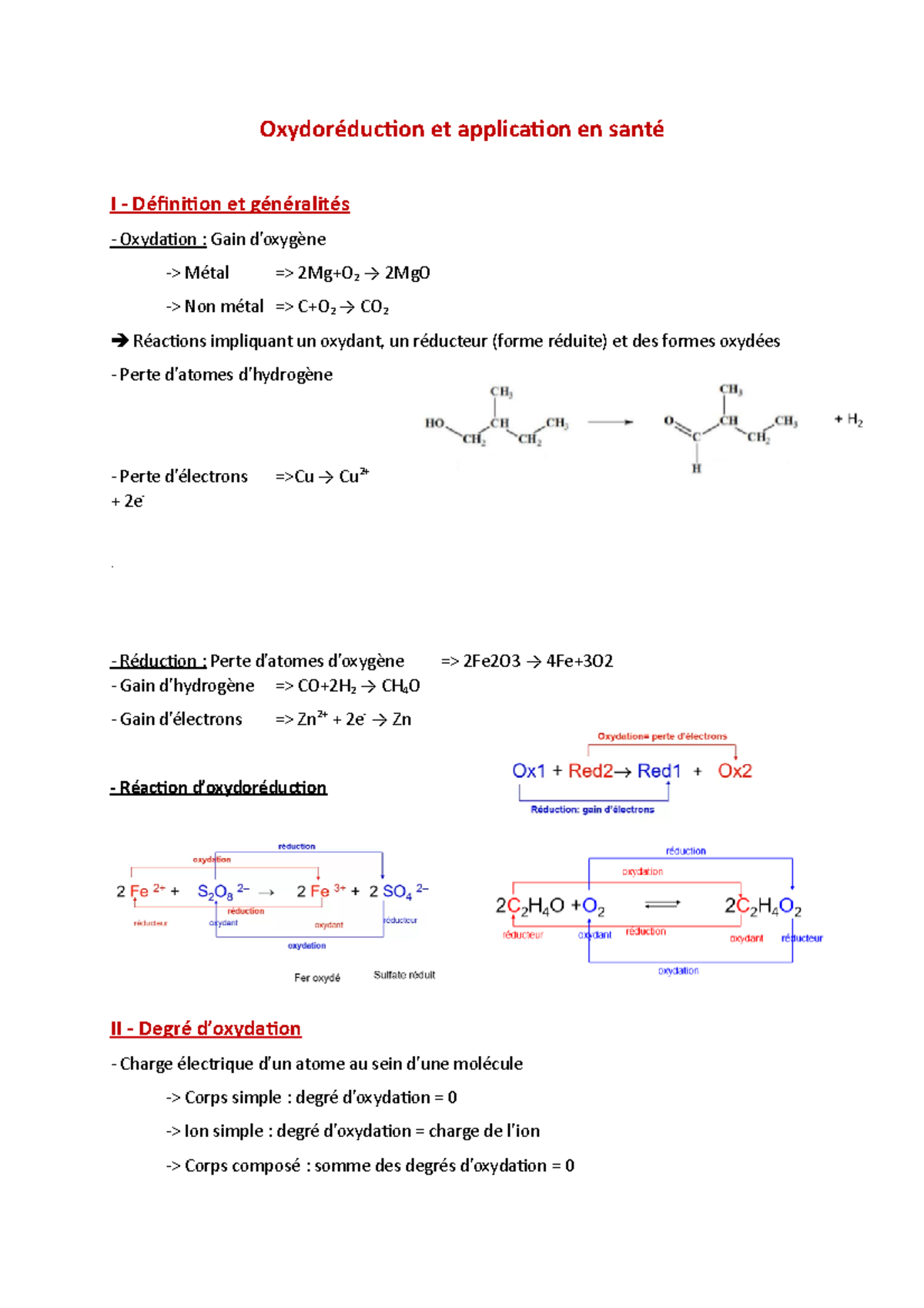 13 - Oxydo réduction - cours pass s1 - Oxydoréduction et application en ...