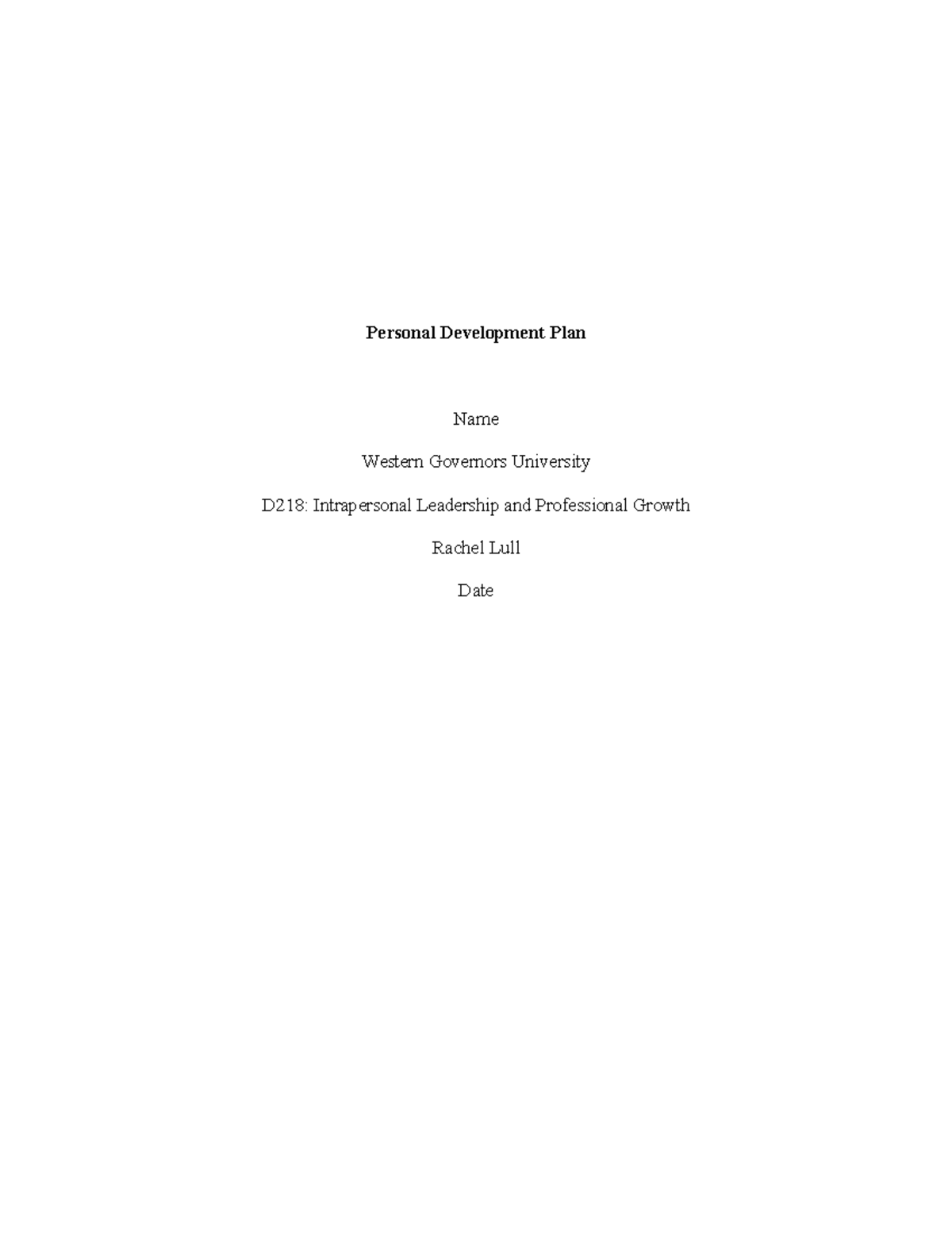 Personal Development Plan - Personal Development Plan Name Western ...