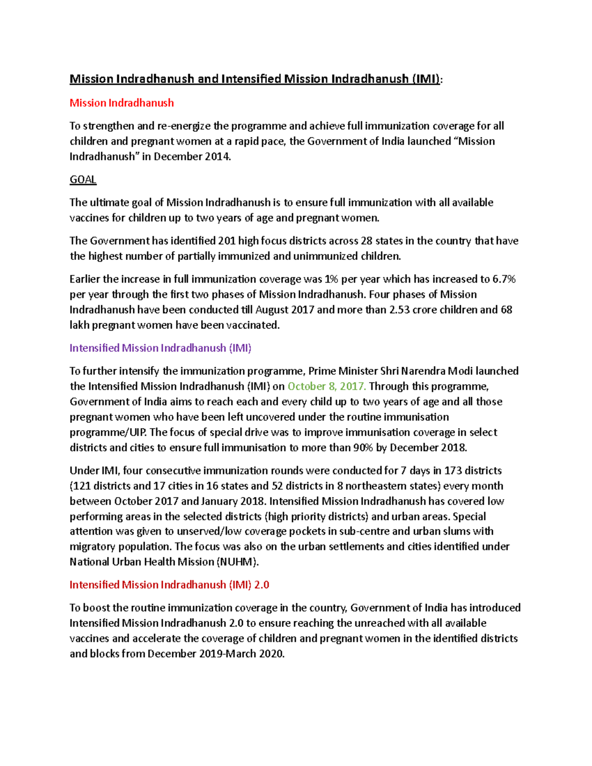 Mission Indradhanush and Intensified Mission Indradhanush - GOAL The ...