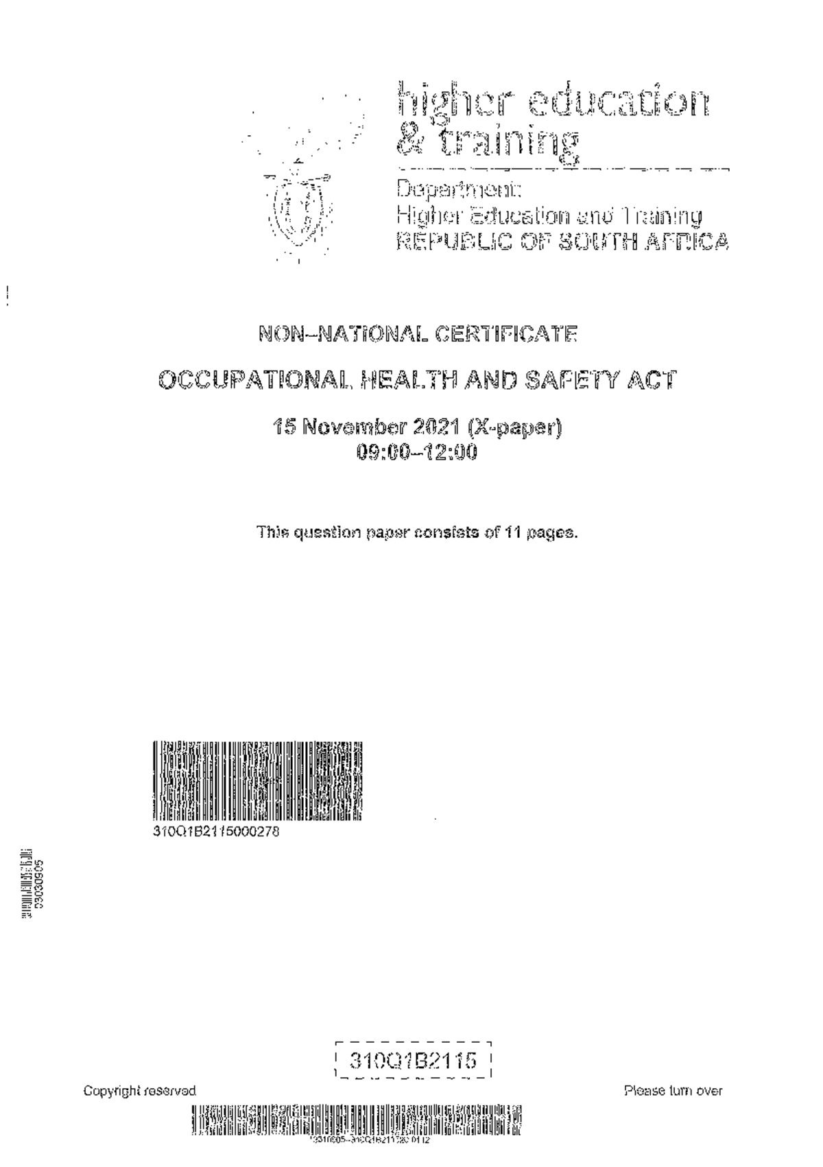 November 2021 ohs act exam - Studocu