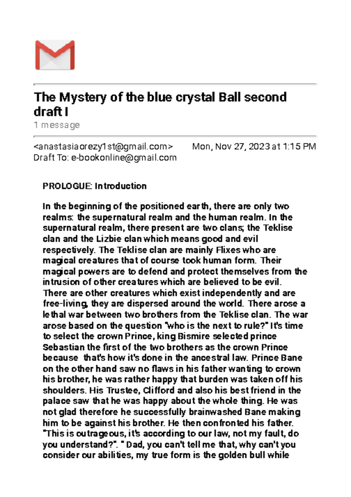Gmail - The Mystery of the blue crystal Ball second draft I - The ...