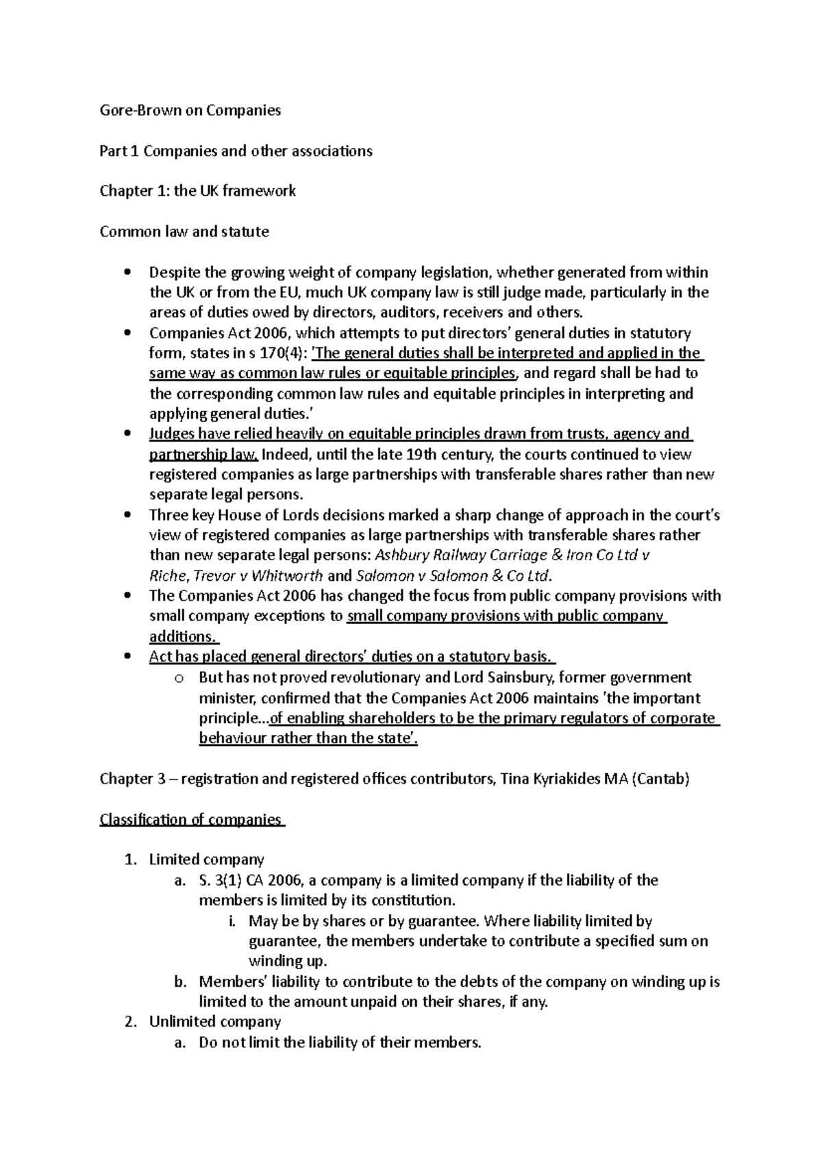Gore Browne on Companies notes - Gore-Brown on Companies Part 1 ...