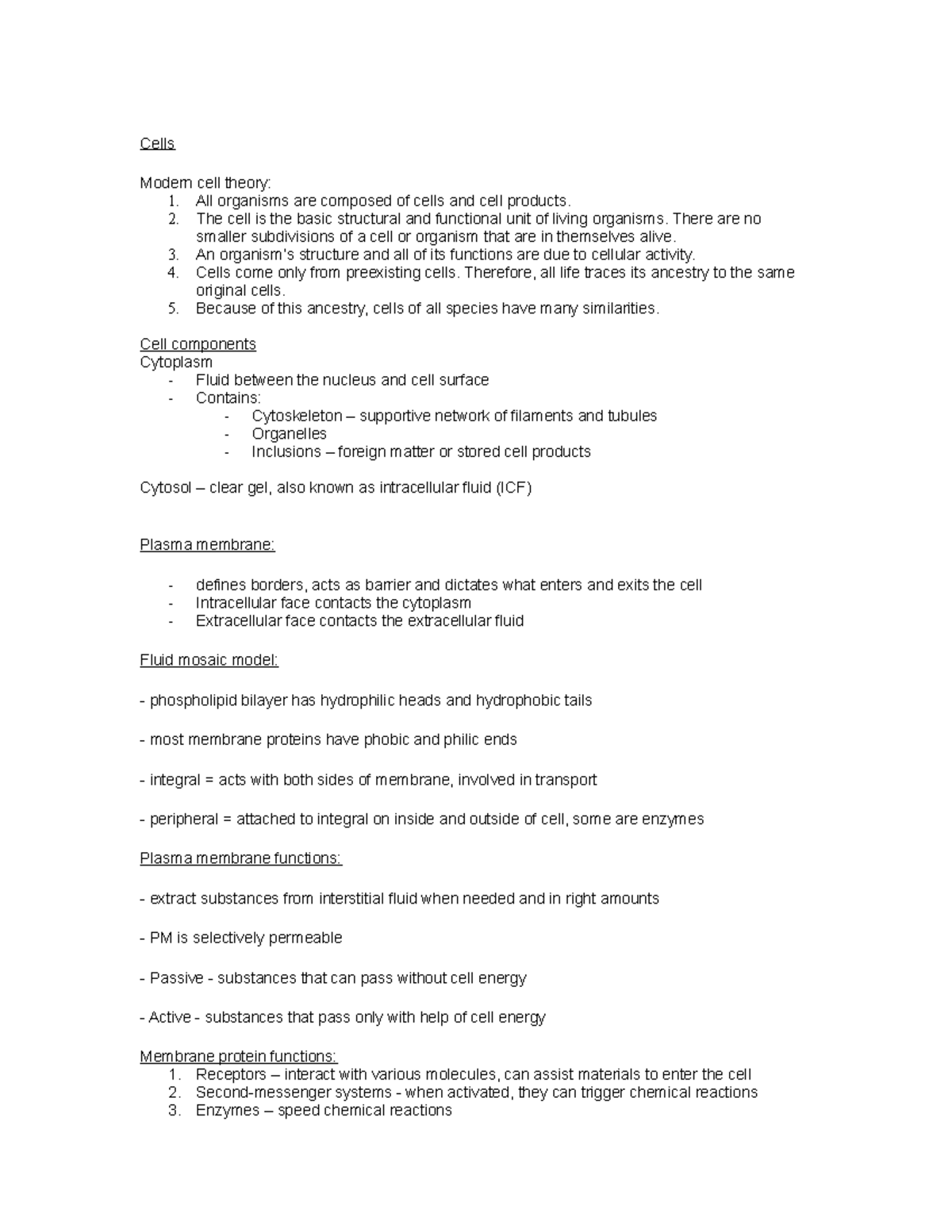 Cell review Lecture Notes - Cells Modern cell theory: 1. All organisms ...