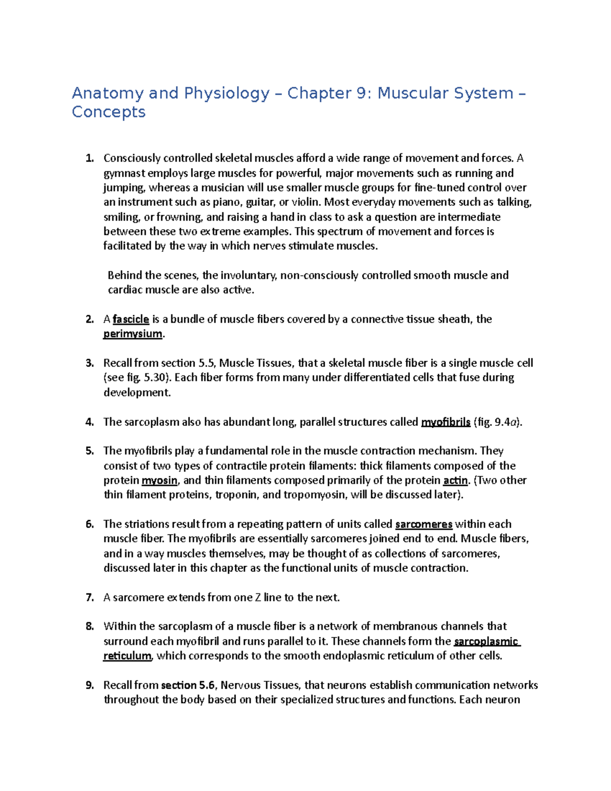 Anatomy and Physiology- Ch 9 Concepts - Anatomy and Physiology ...