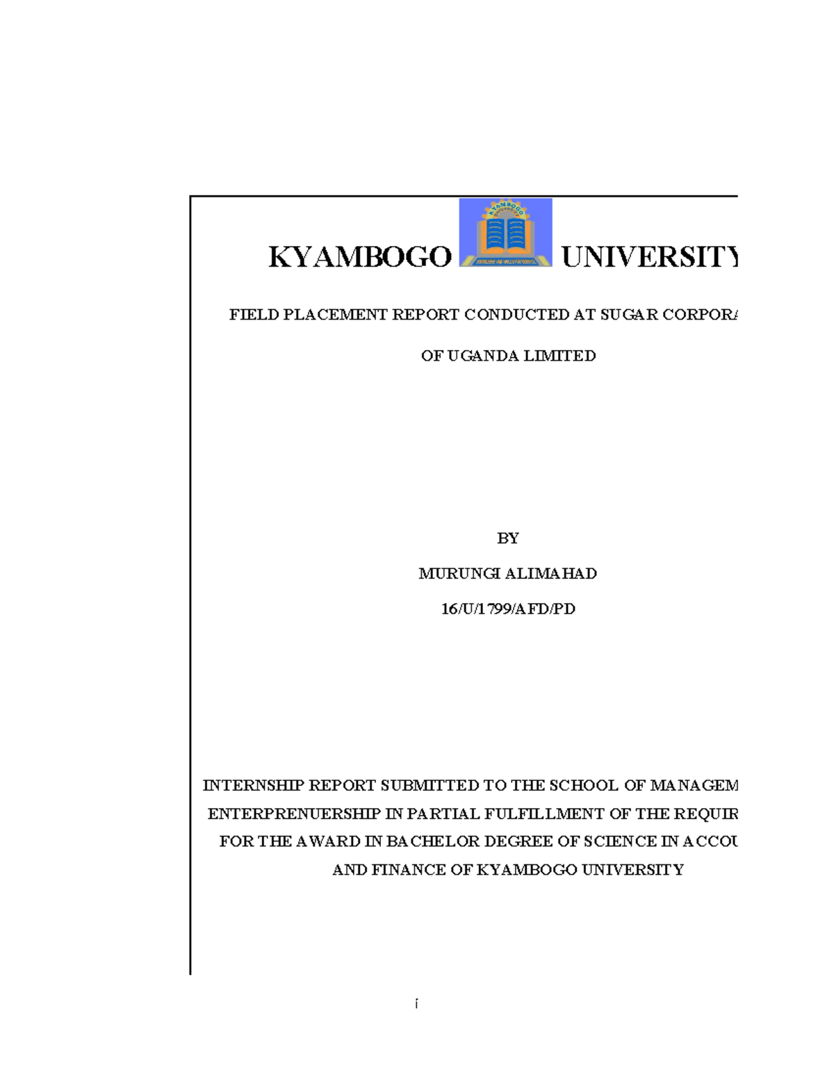 Internship report for accounting and finance - KYAMBOGO UNIVERSITY ...