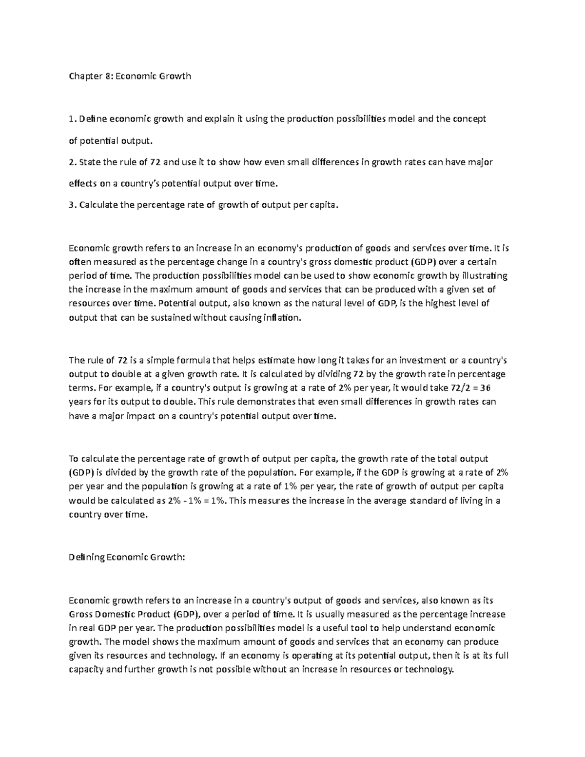 Macro 8 - Chapter 8: Economic Growth Define economic growth and explain ...
