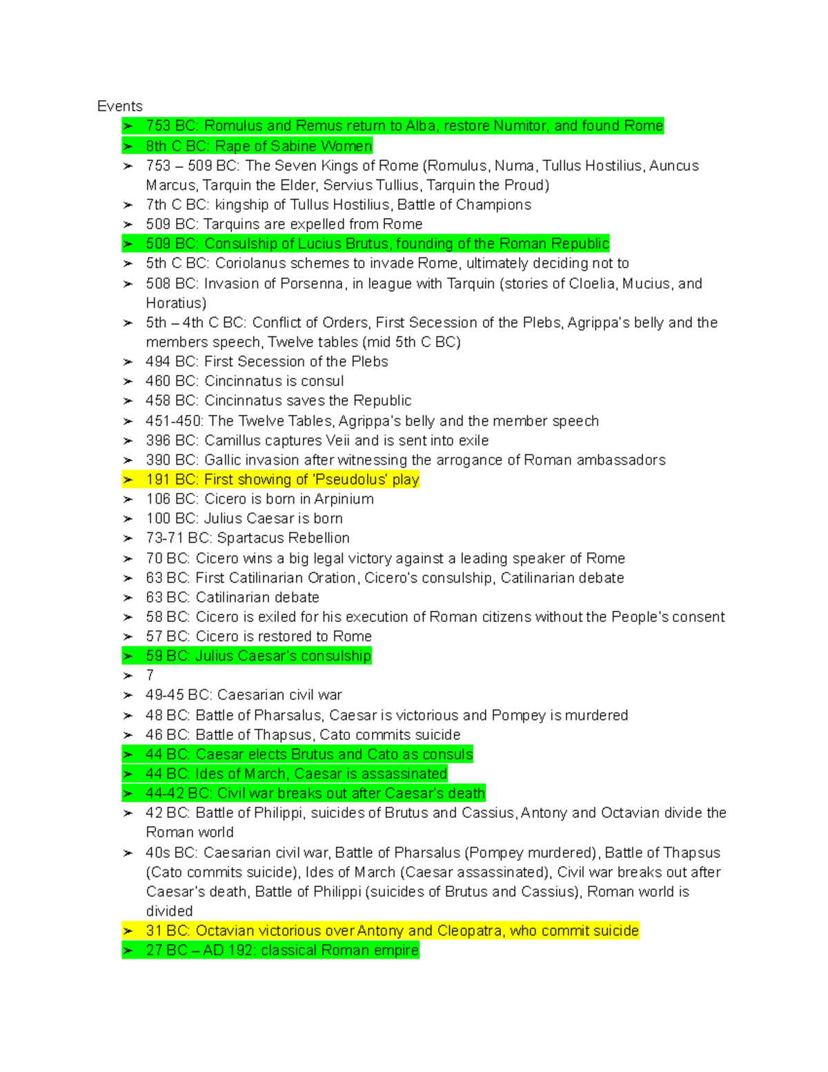 Important Dates Midterm 1 - Events 753 BC: Romulus and Remus return to ...