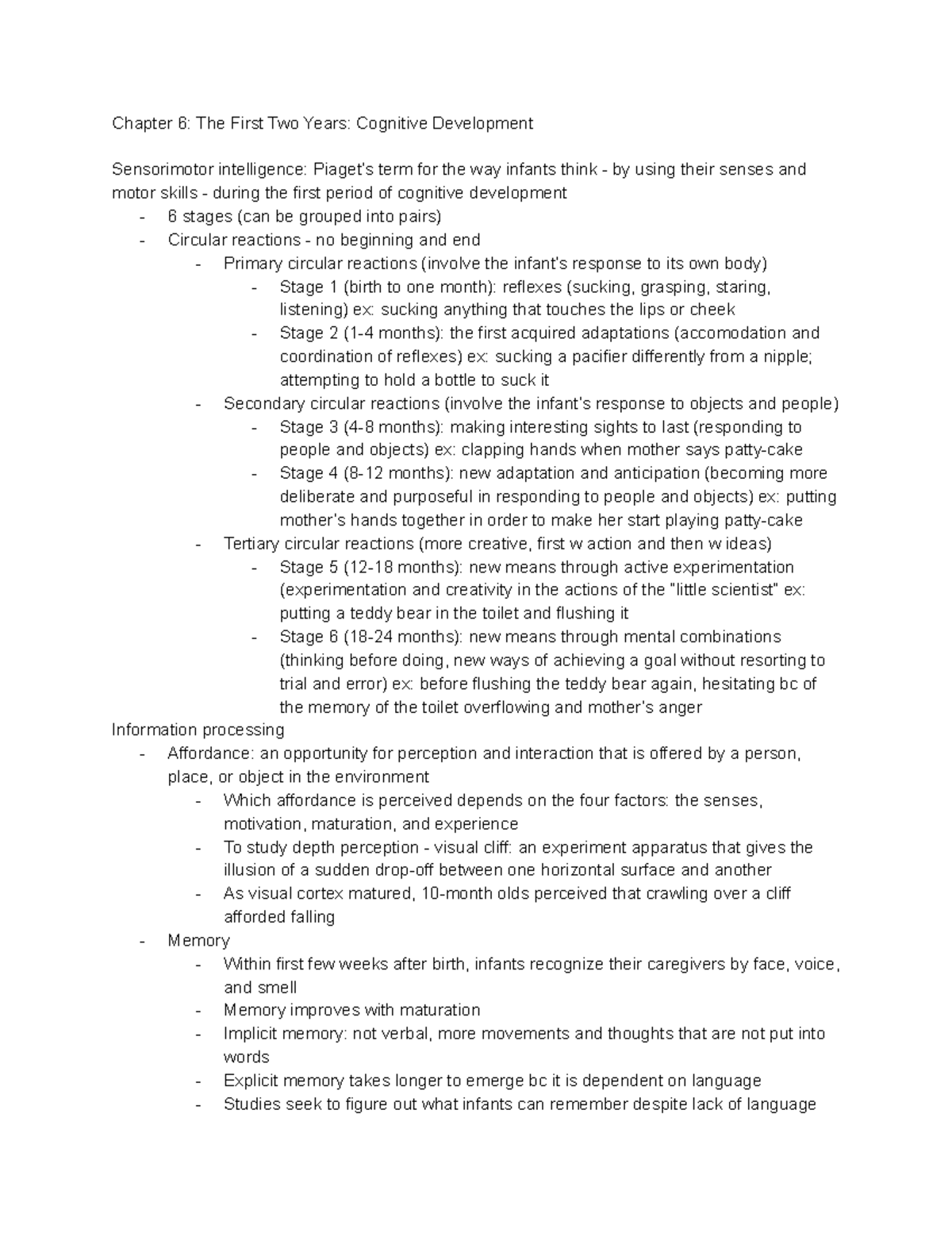 Developmental Notes Exam 2 - Chapter 6: The First Two Years: Cognitive ...