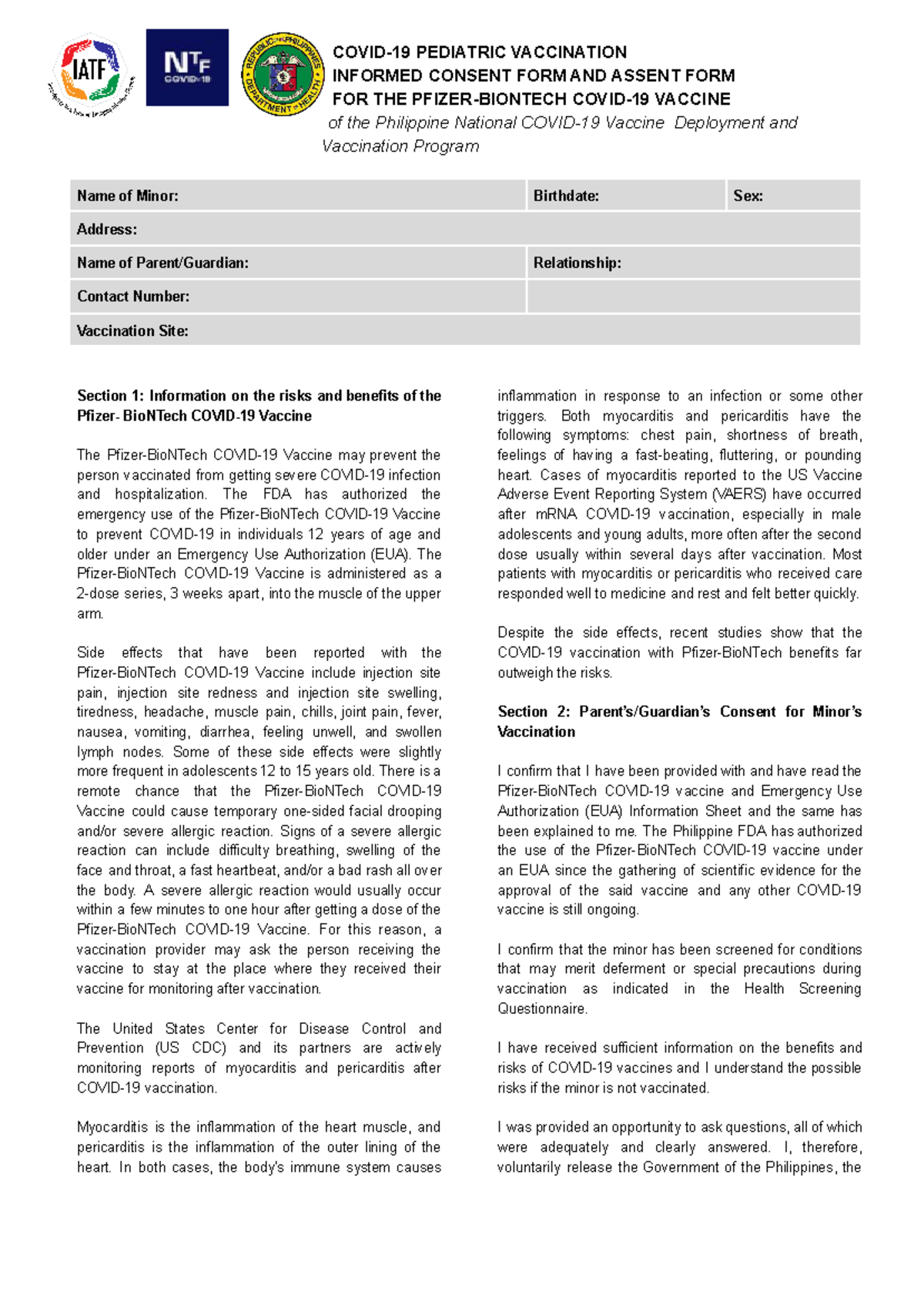Informed consent form pfizer eng - COVID-19 PEDIATRIC VACCINATION ...