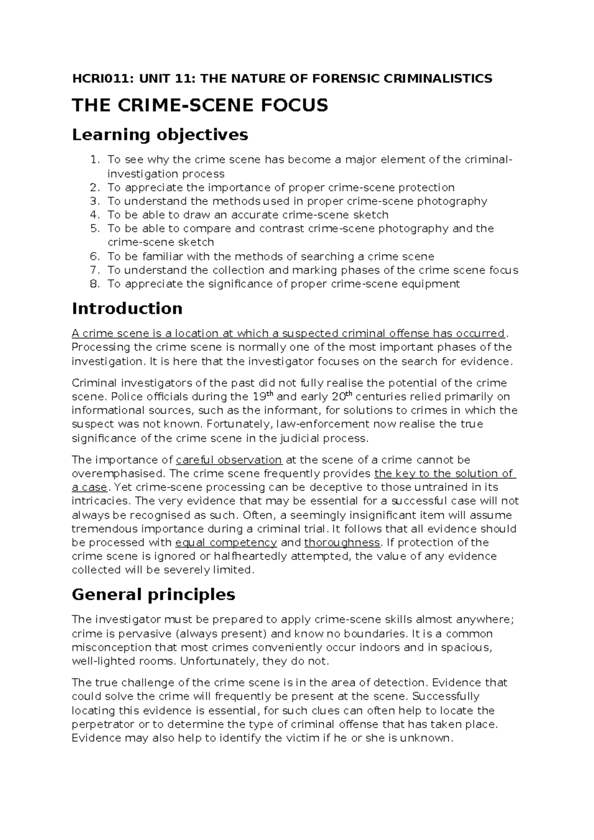 PROF Oliver UNIT 11 The nature of forensic criminalistics - HCRI011 ...