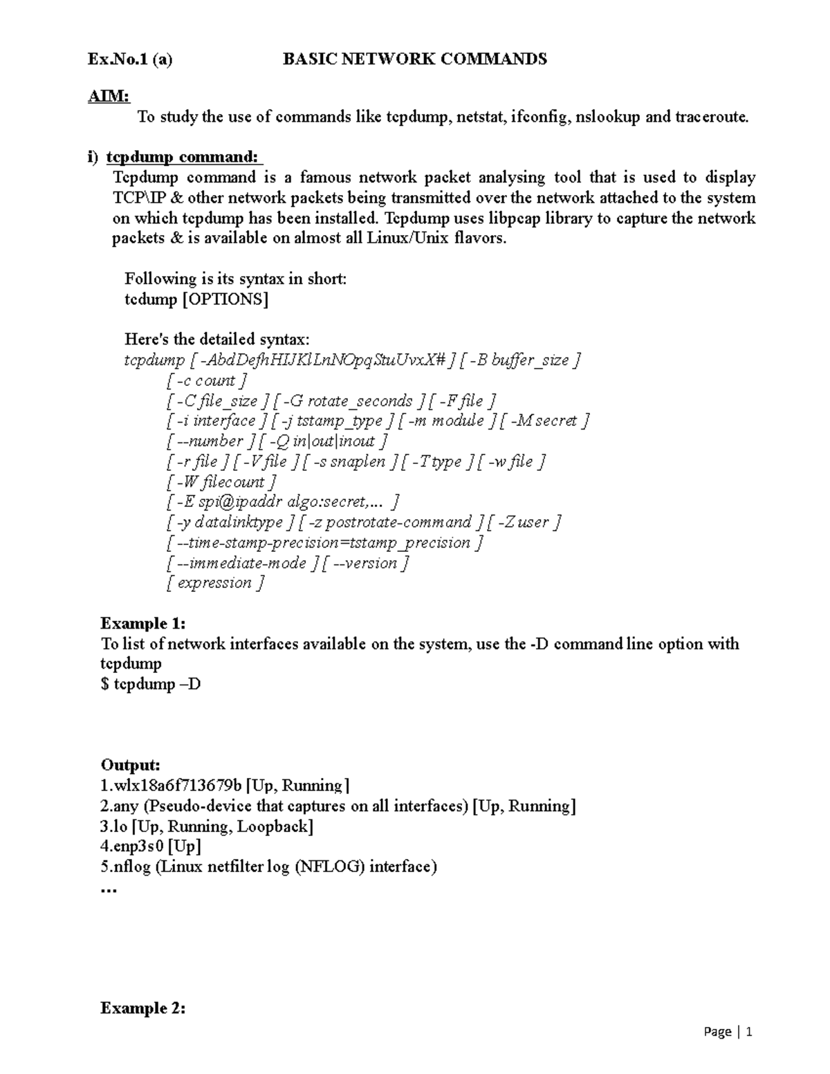 CSE Cnlab 2019 2 - eee - Ex.No (a) BASIC NETWORK COMMANDS AIM: To study the use of commands like ...