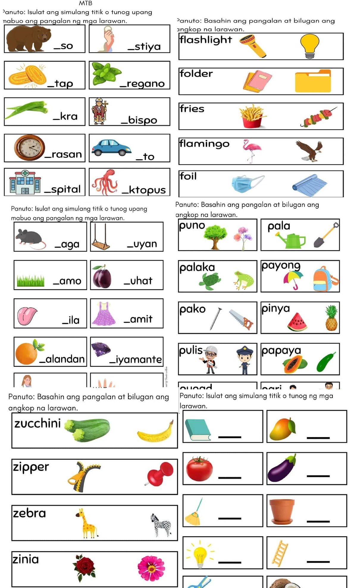 research in college - MTB Panuto: Isulat ang simulang titik o tunog upang nabuo ang pangalan ng ...