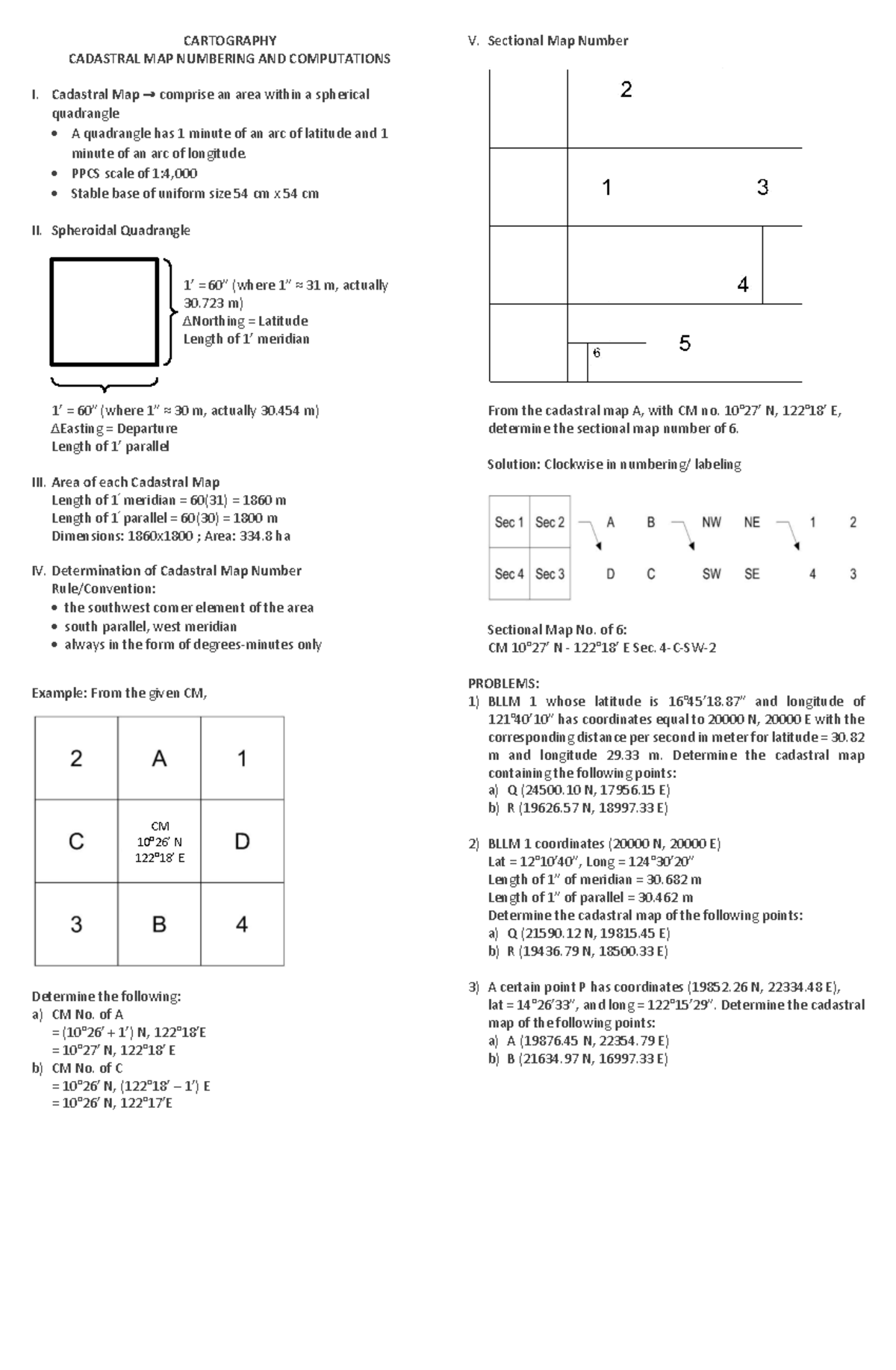 Cadastral-MAP- Naming - CARTOGRAPHY CADASTRAL MAP NUMBERING AND COMPUTATIONS I. Cadastral Map → ...