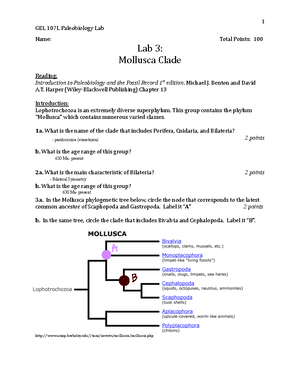 Lab 15 - Lab - Name: Total Points: 50 Lab 15: Ichnofossils (Trace Fossils) Reading: Introduction ...