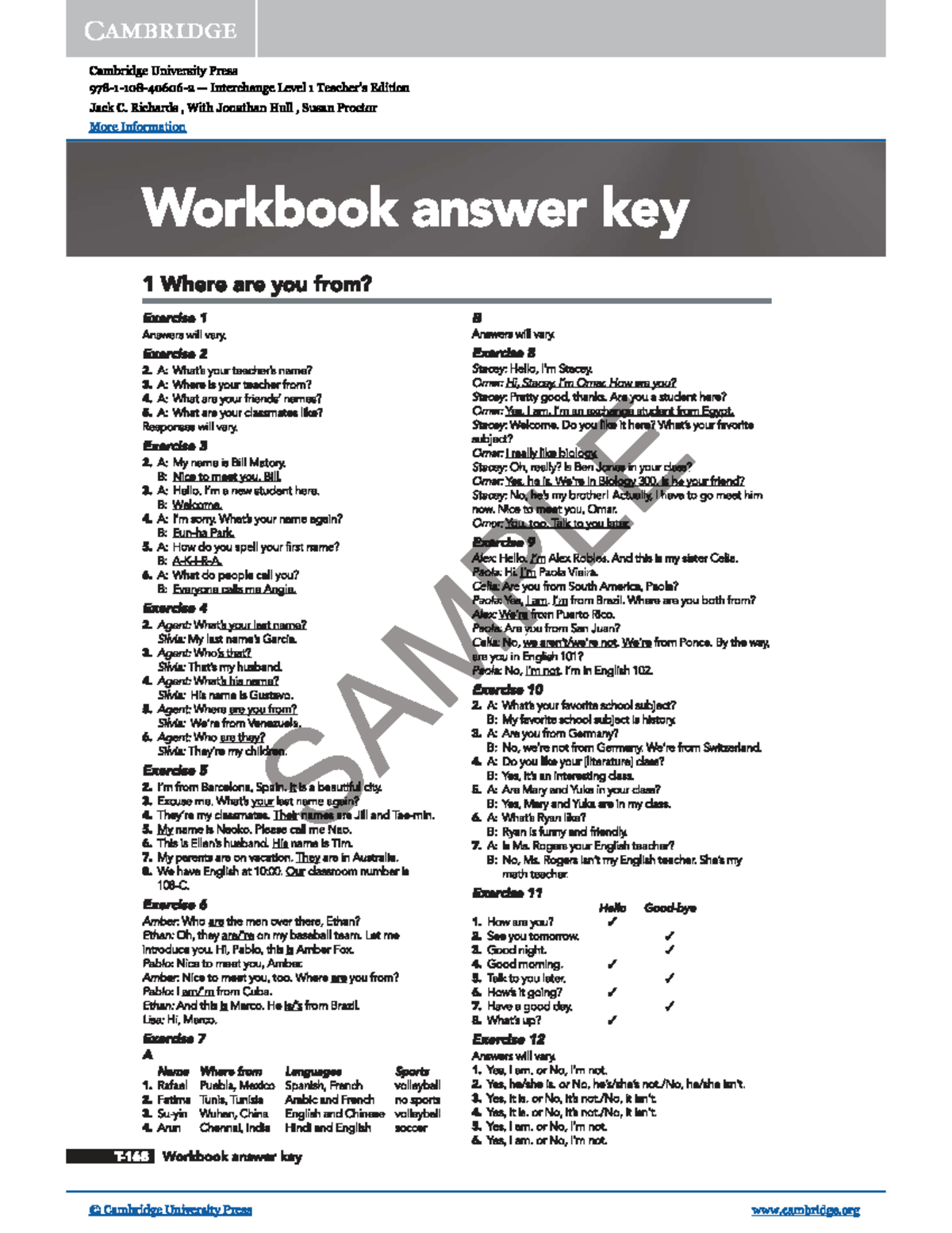 Respuestas Workbook - Inglés I - Studocu