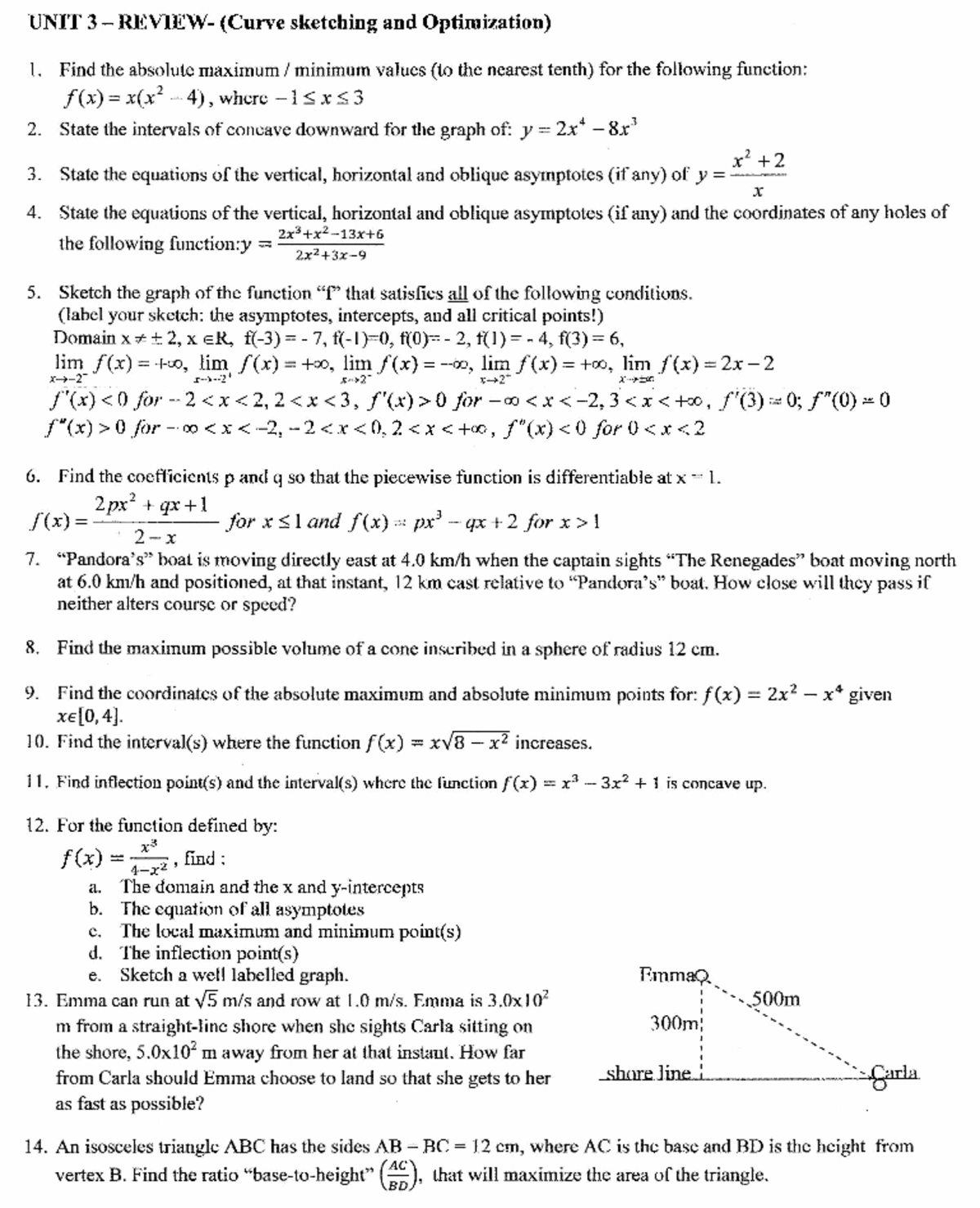 Unit 3 - Test Review - UNIT 3 - REVIEW- (Curve sketching and ...