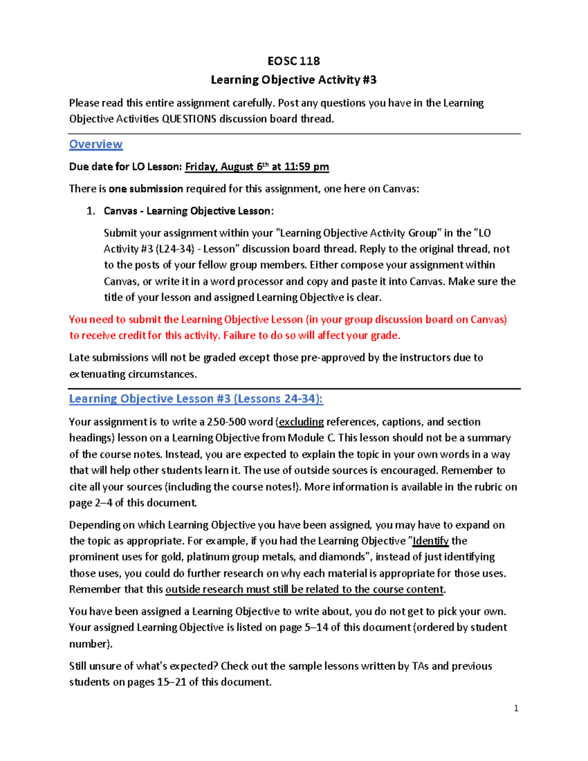 EOSC118 Learning Objective Activity 3 Summer 2021 - EOSC 118 Learning Objective Activity Please ...