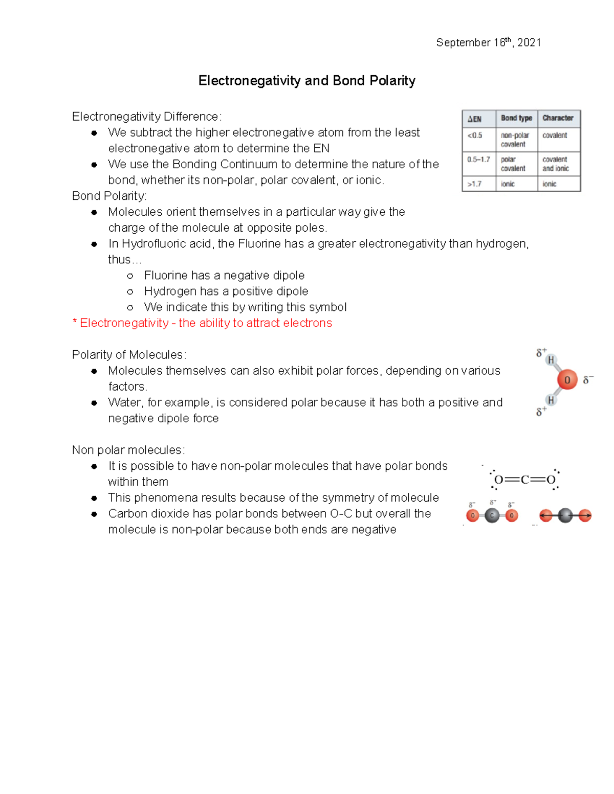 SCH4UA Electronegativity and Bond Polarity - September 16th, 2021 ...
