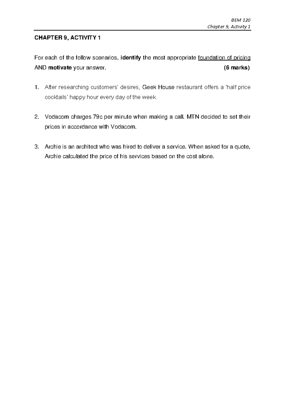 BEM120-2024-Ch9-Activity 1 - BEM 1 20 Chapter 9 , Activity 1 CHAPTER 9 ...
