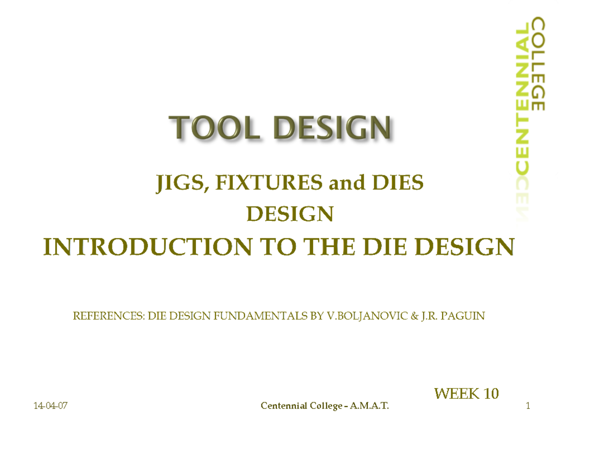 MT228 Week 10 - DIE Design - Lecture Notes - Rev A - - Studocu