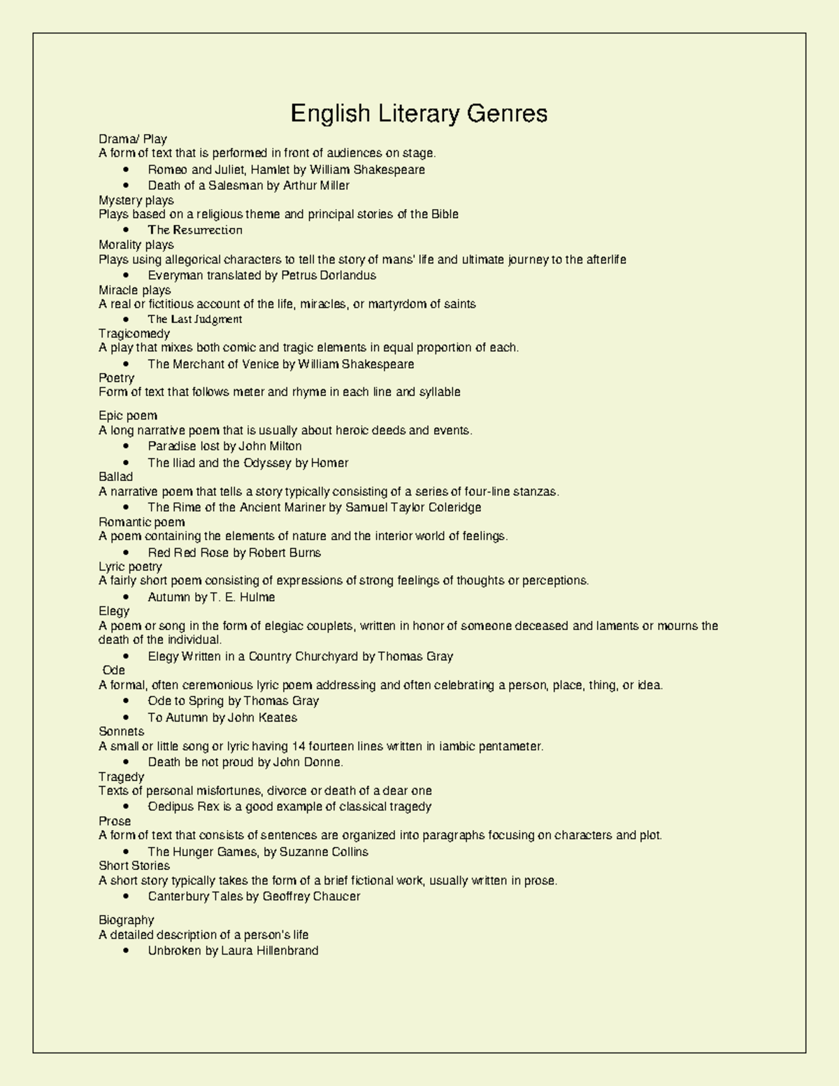 English Literary Genres - English Literary Genres Drama/ Play A form of ...