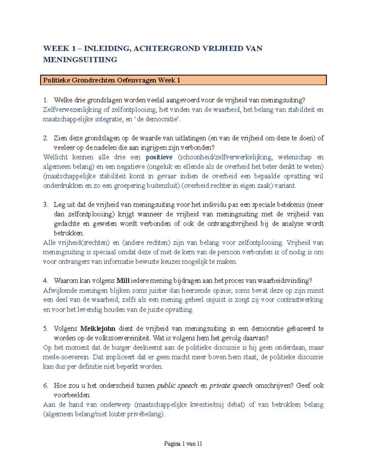 1. Inleiding, achtergrond vrijheid van meningsuiting - WEEK 1 ...