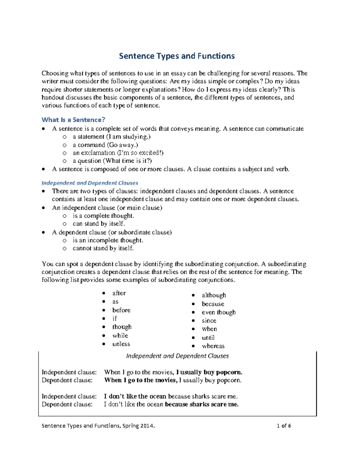 Sentence Types and Functions Next Topic - San José State University ...