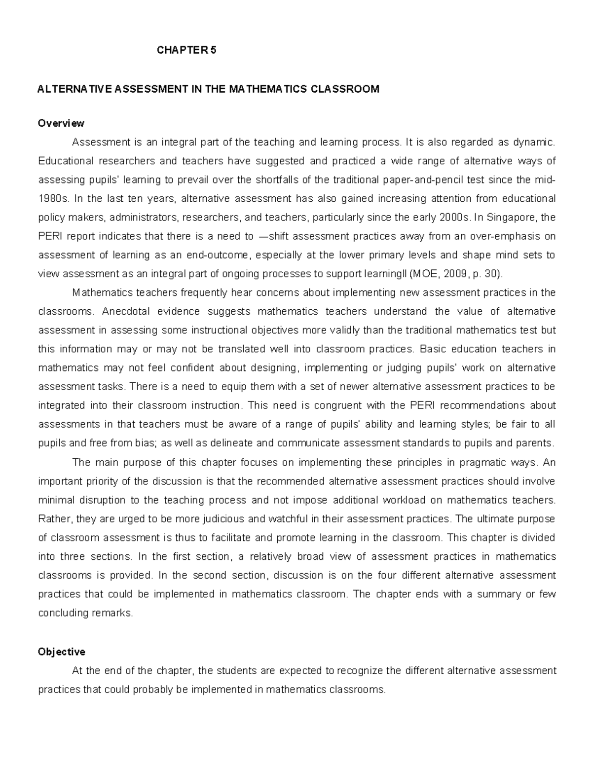 Chapter 5 - CHAPTER 5 ALTERNATIVE ASSESSMENT IN THE MATHEMATICS ...
