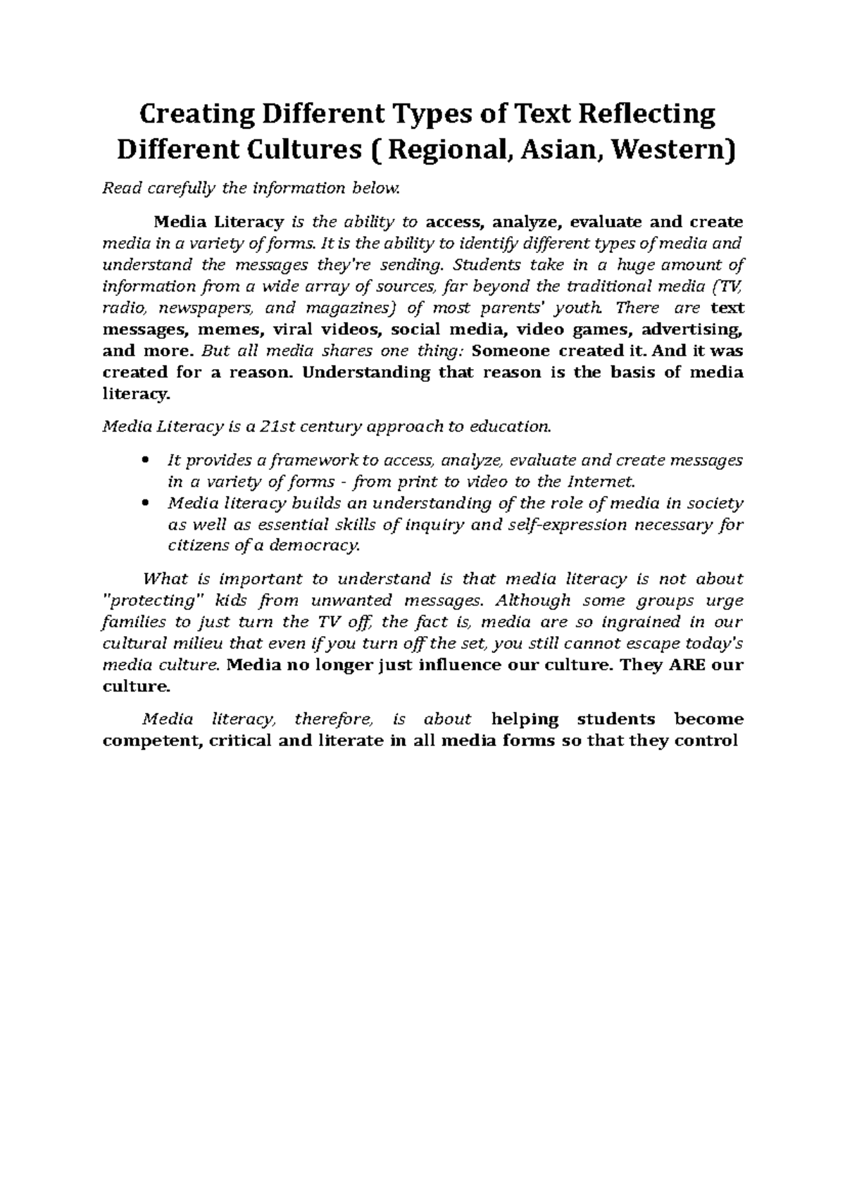 Lesson 7 Creating Different Types of Text - Creating Different Types of ...