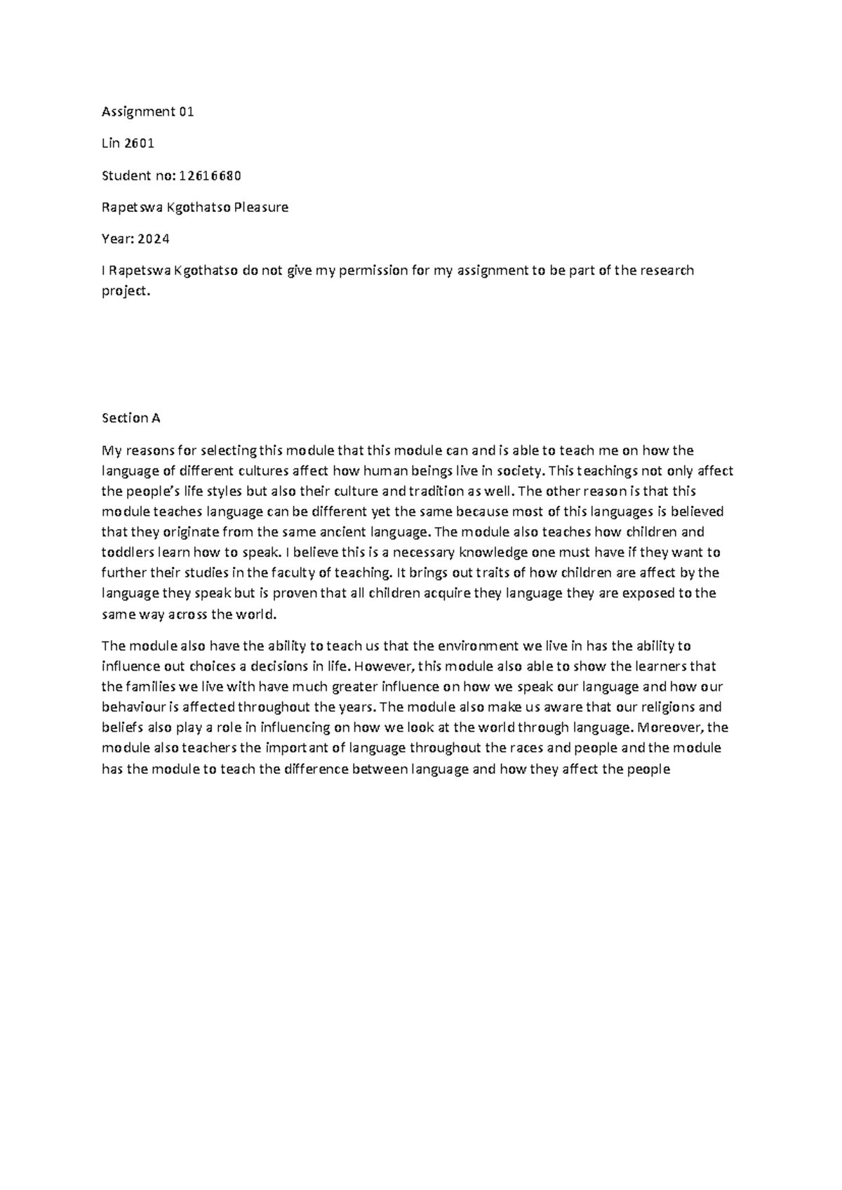 Lin 2601 Assignment 01 It Focuses On The History Of Langauge And It S