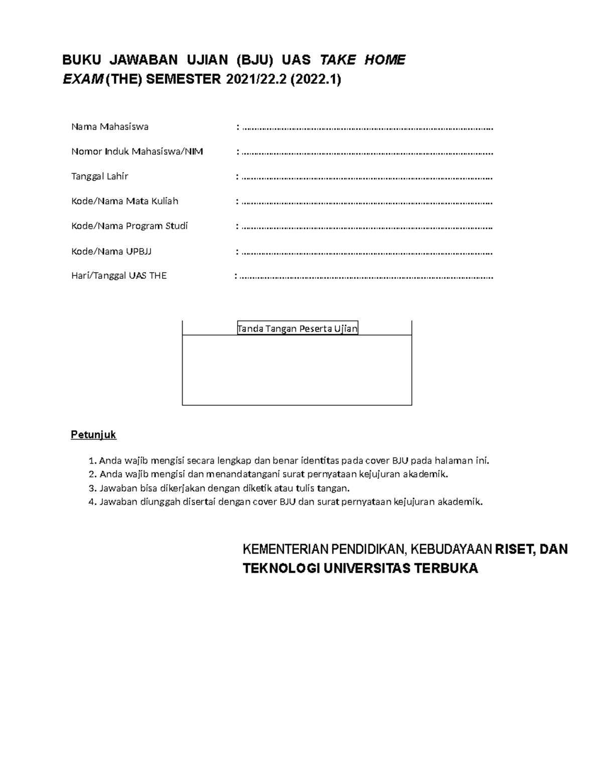 BJU Umum - gcvn - Tanda Tangan Peserta Ujian BUKU JAWABAN UJIAN (BJU ...