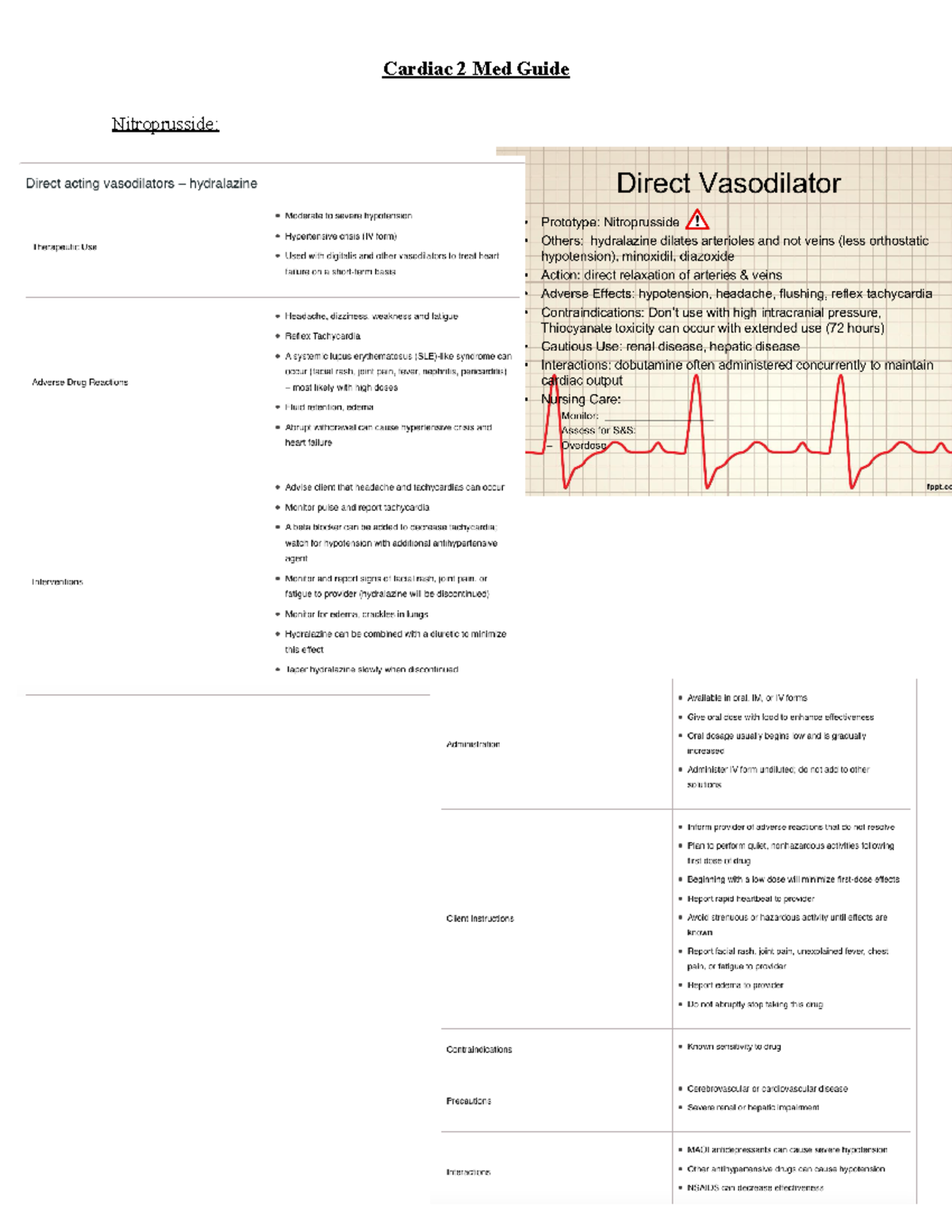 Cardiac 2 Med Guide - NURS 6220 - Cardiac 2 Med Guide Nitroprusside ...